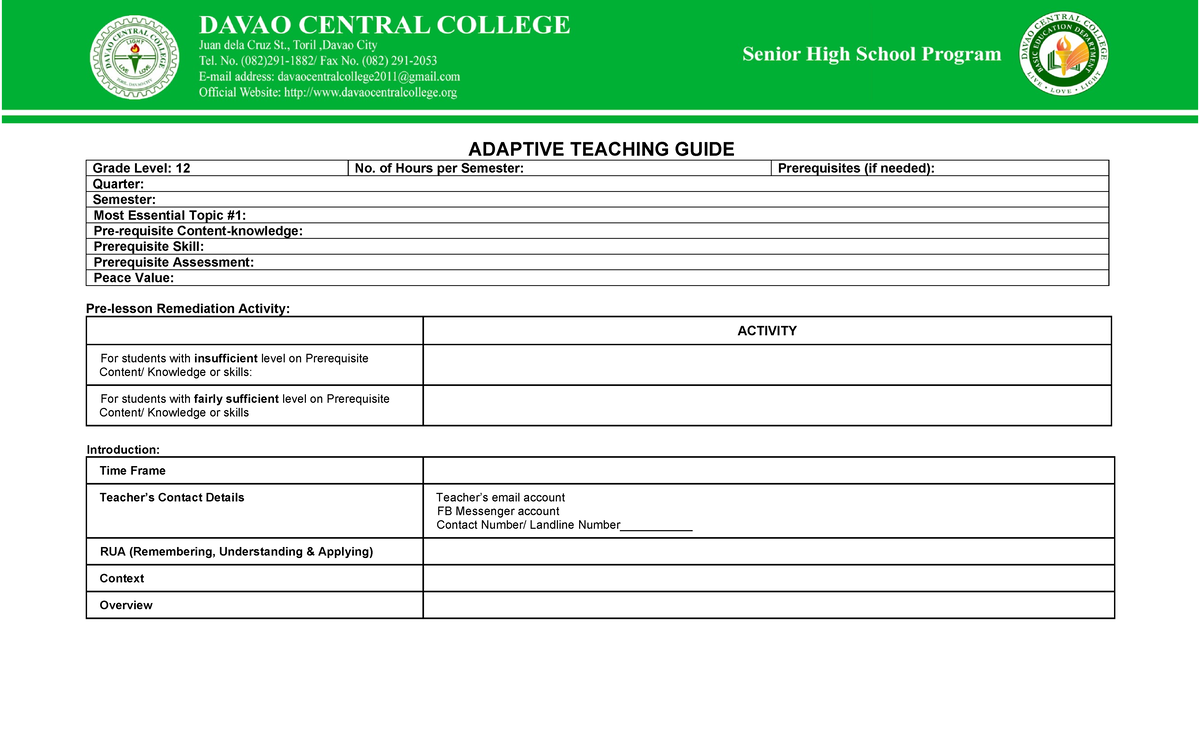 Adaptive-Teaching-Guide - ADAPTIVE TEACHING GUIDE Grade Level: 12 No ...