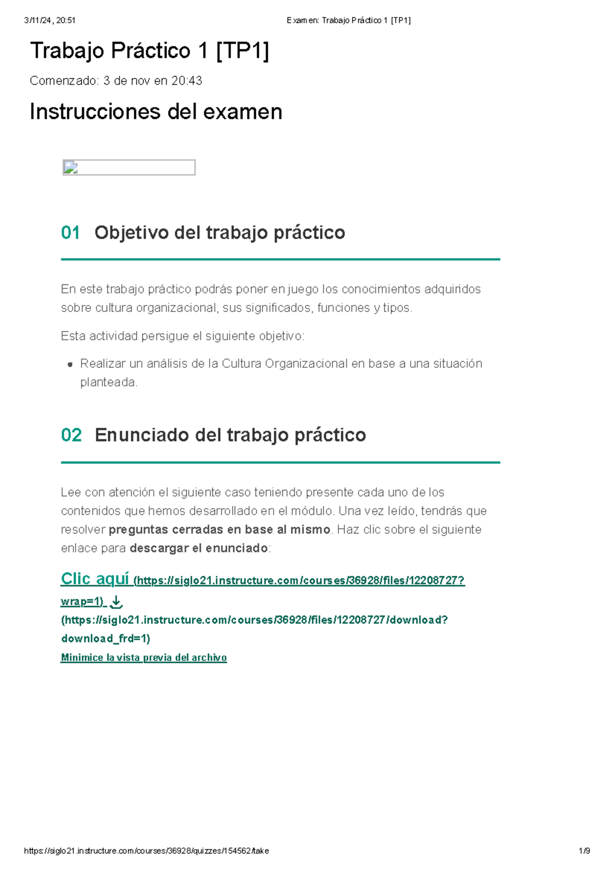 Examen Trabajo Práctico 1 [TP1] cultura organizacional 1 95% - Trabajo Práctico 1 [TP1 ...