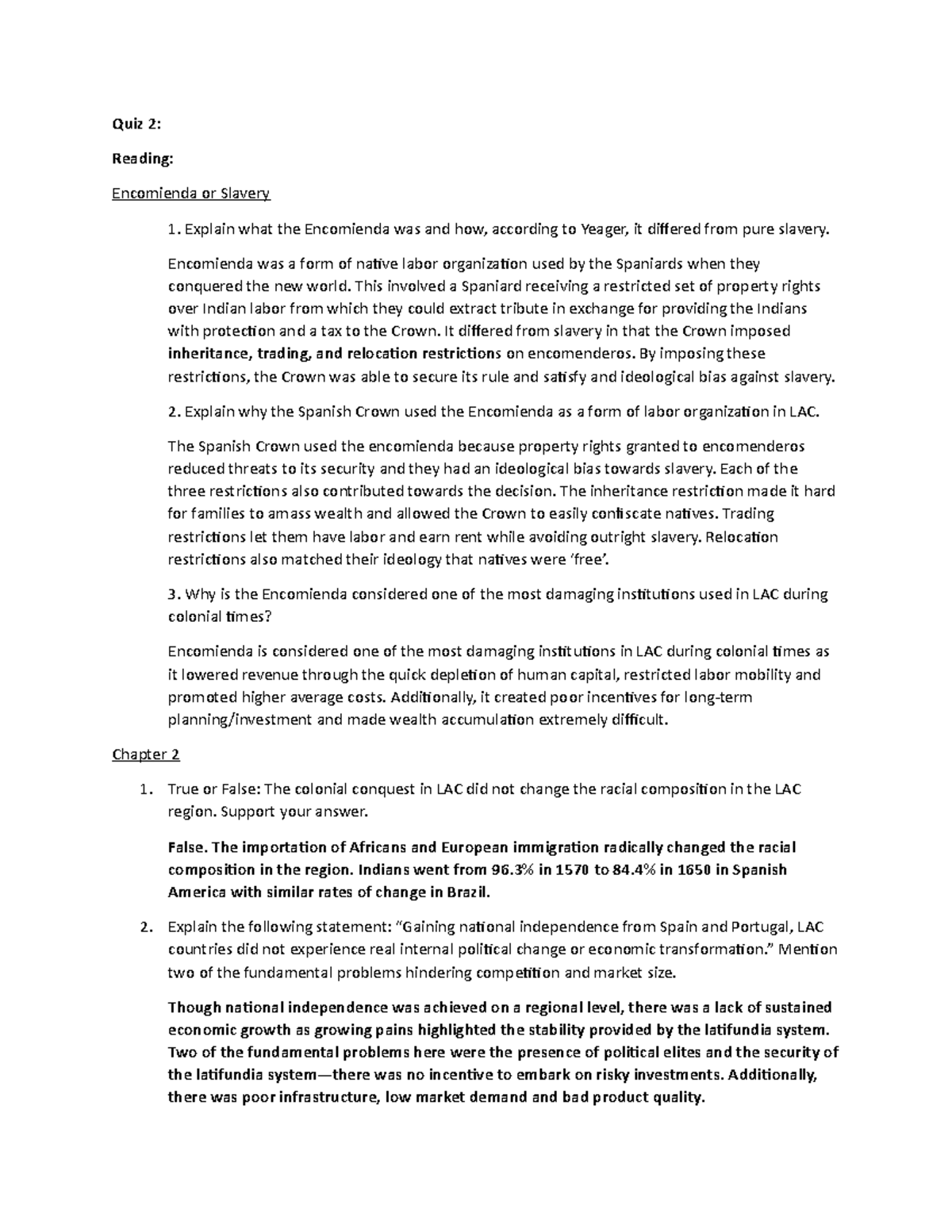Module 2 Notes - Quiz 2: Reading: Encomienda or Slavery Explain what ...