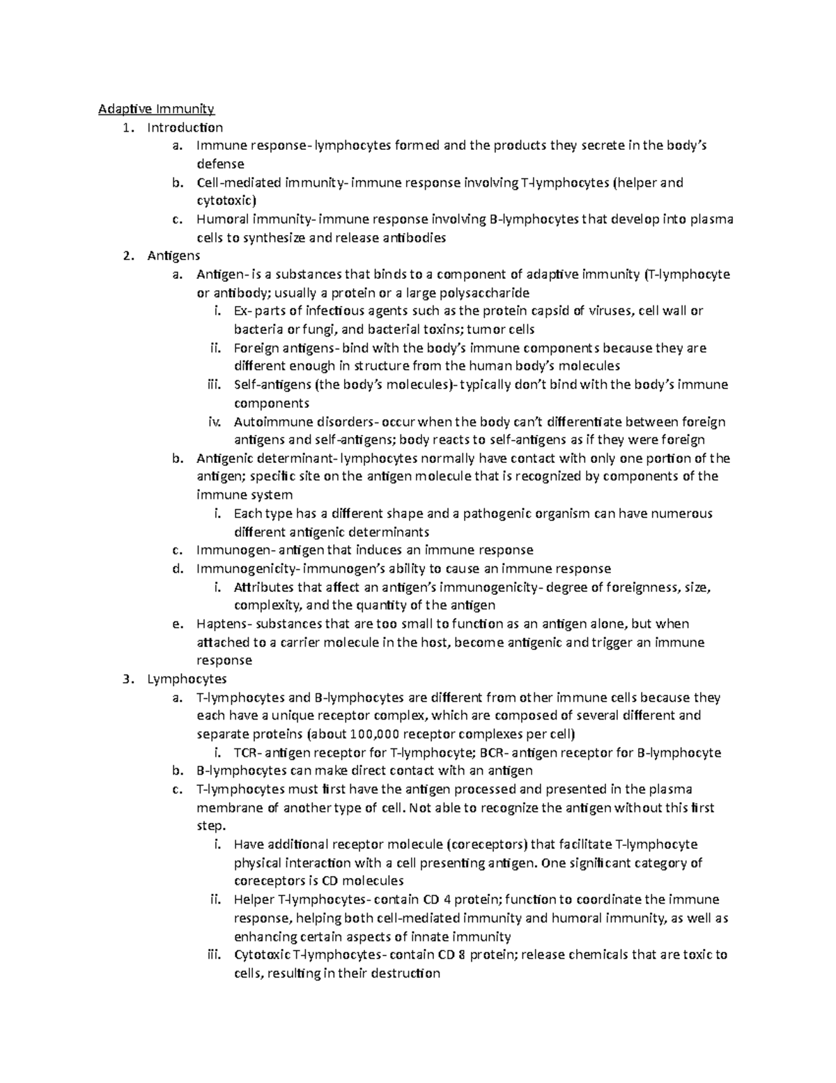Unit 4 objectives part 2 - Adaptive Immunity 1. Introduction a. Immune ...