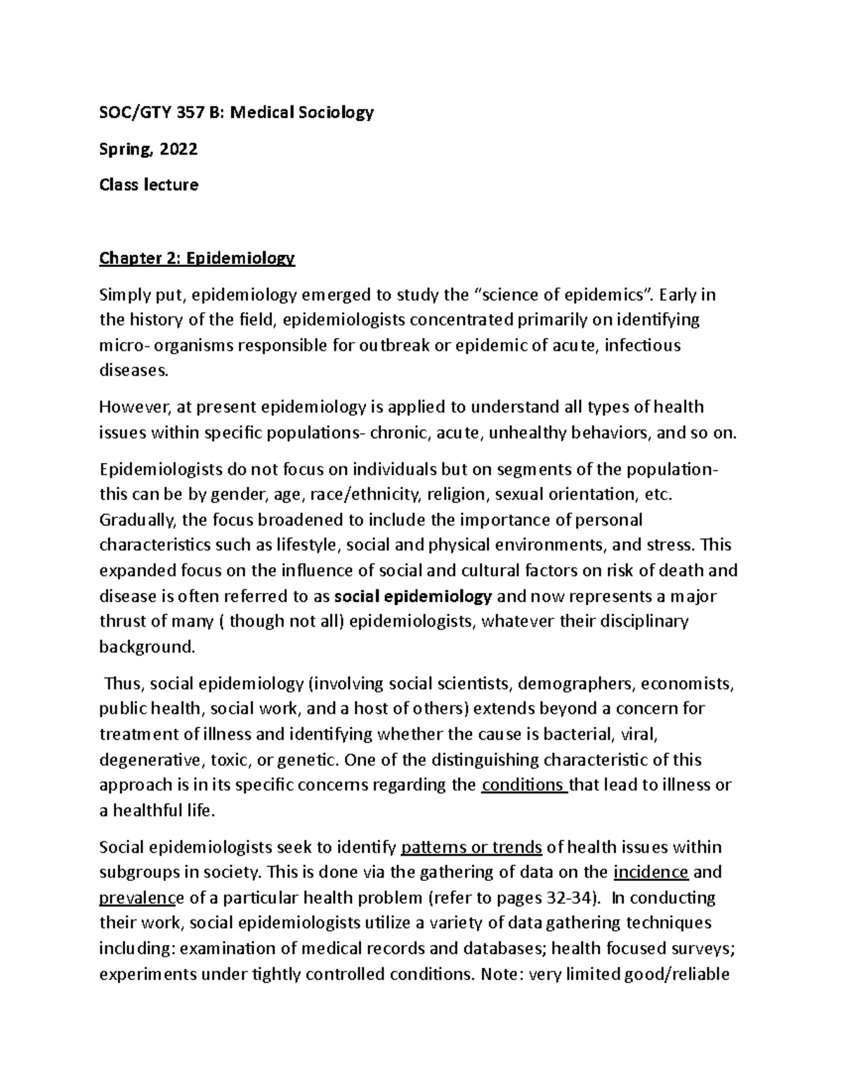 SOC 357 Ch 2 -Epidemiology and MCM - SOC/GTY 357 B: Medical Sociology ...
