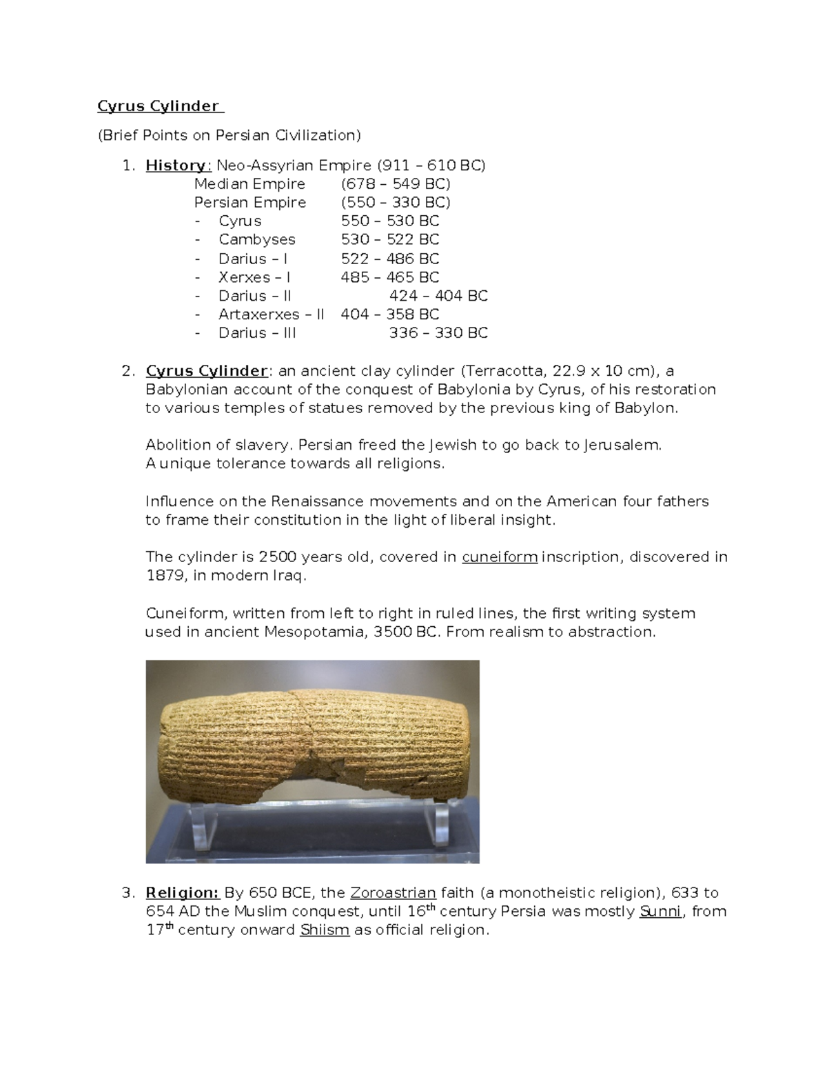 Cyrus Cylinder - .... - Cyrus Cylinder (Brief Points on Persian ...