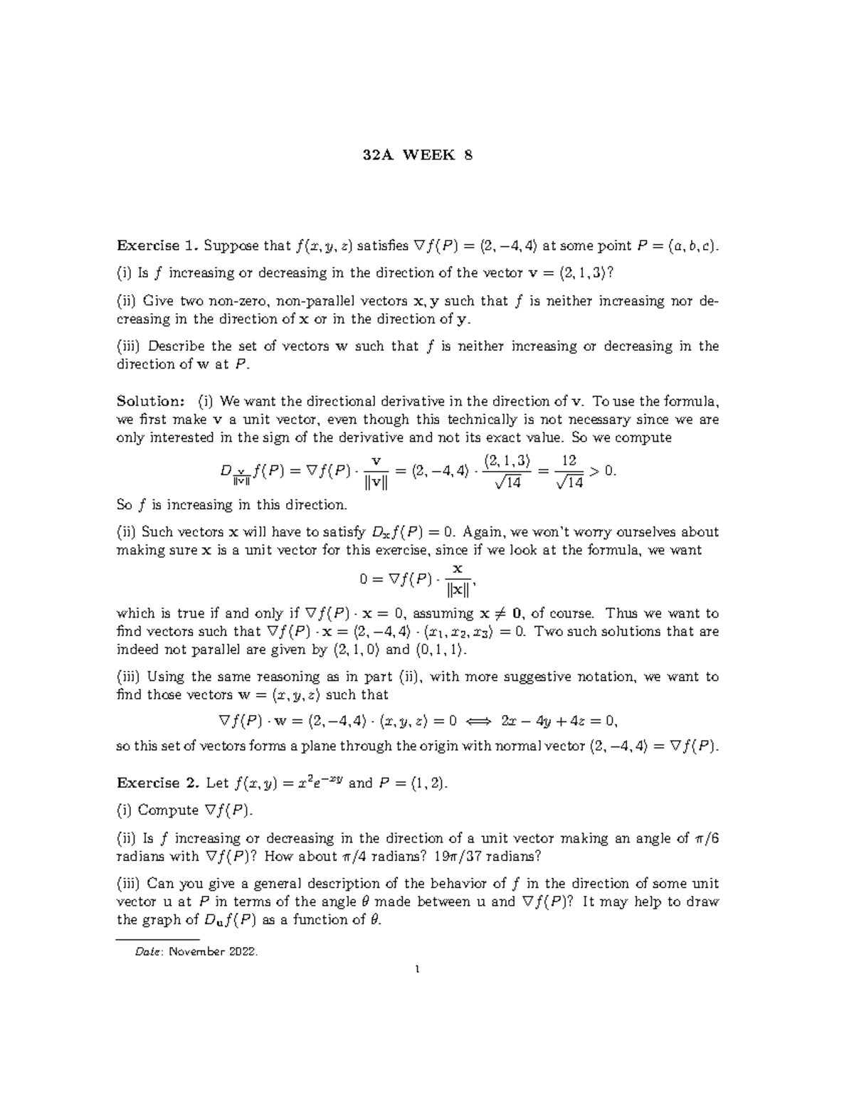 Midterm 2 Practice Sols - Exercise 1. Suppose that f (x, y, z ...
