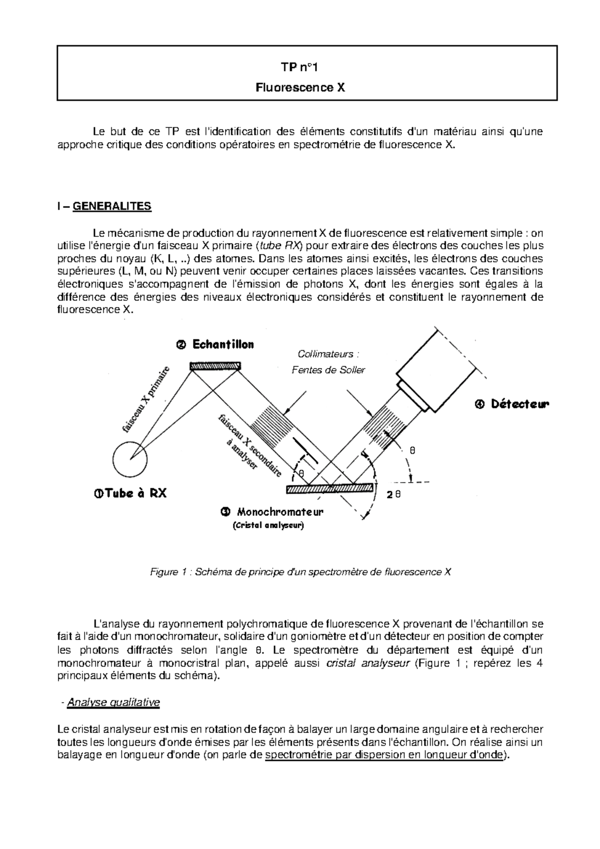 TP n°1 Fluo X SPM 2022 23 - Cours complémentaire - TP n° Fluorescence X Le but de ce TP est ...