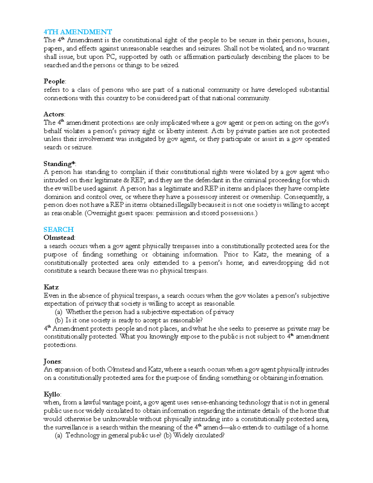 22.11.30 Crim Pro I Final Slap-Downs - 4TH AMENDMENT The 4 th Amendment ...