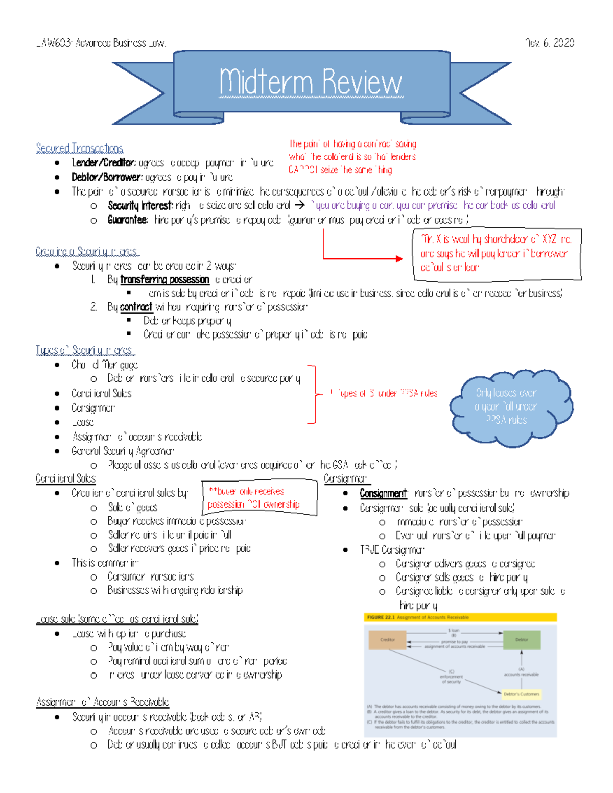 LAW603 Midterm 2 Review - Secured Transactions Lender/Creditor: agrees to accept payment in ...