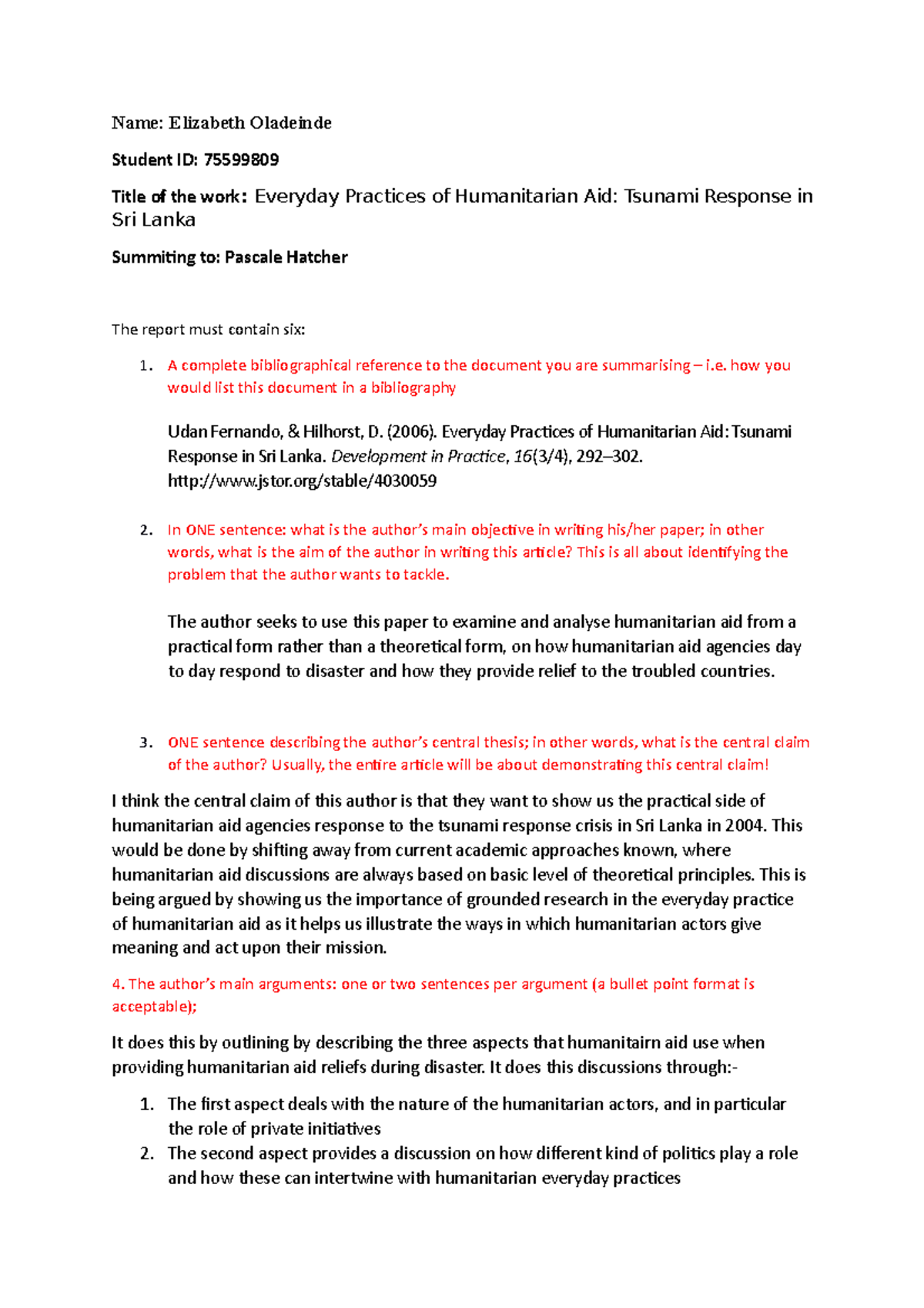 Reading Report- POLS 209- Final - Name: Elizabeth Oladeinde Student ID ...