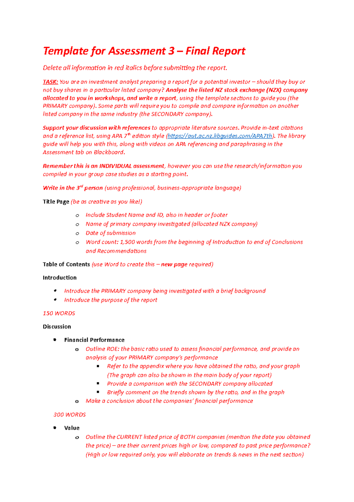BUSS503 Assessment 3 template S2 2021 - Template for Assessment 3 ...