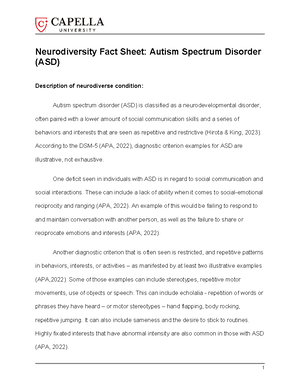 PSYC3501 Assessment 4 - Neurodiversity Fact Sheet: Autism Spectrum ...