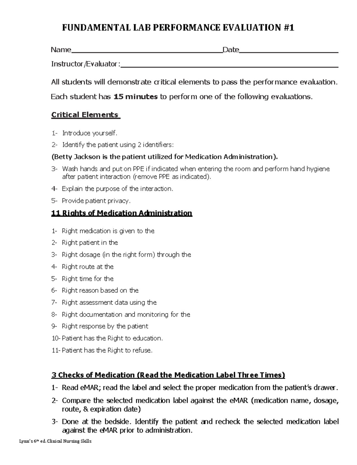 #8 Fundamentals Mid Semester Eval - Name Date Instructor/Evaluator ...