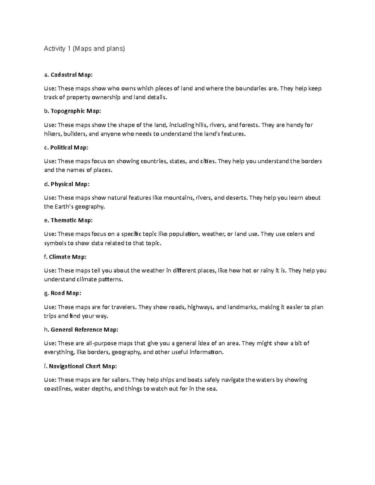 ASSIGNMENT SCALES - Activity 1 (Maps and plans) a. Cadastral Map: Use ...