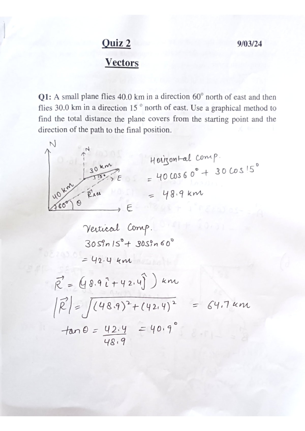 Quiz 2 sol - Solutions for questions regarding vectors - Quiz 2 Vectors ...