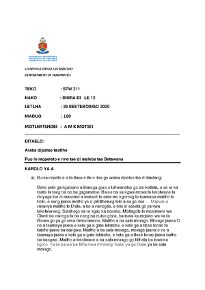 Study Guide STW 211 - Study Guide AFRICAN LANGUAGES SETSWANA GRAMMAR STW 211 Table of Contents 1 ...