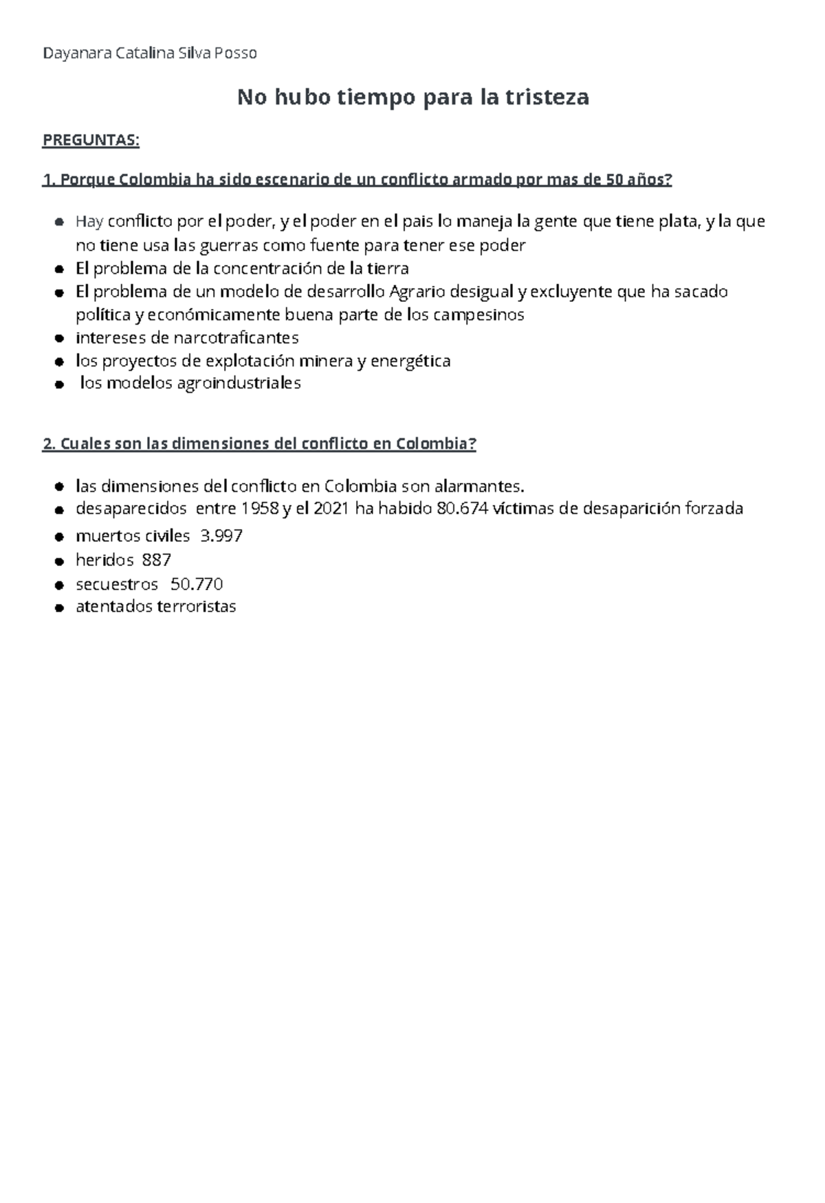 No hubo tiempo para la tristeza - Dayanara Catalina Silva Posso No hubo ...
