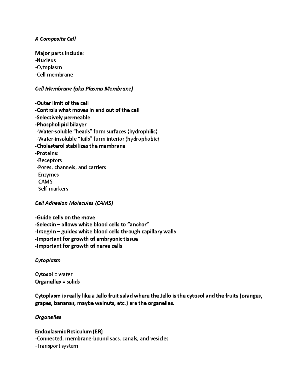 Anatomy Chapter 3 - All notes are taken directly from lecture. - A ...