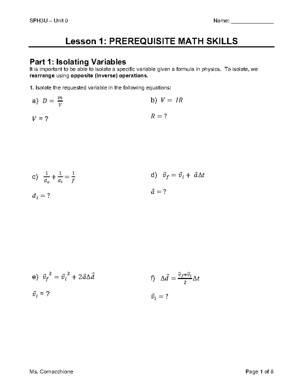 0 - UNIT 0 Student Notes Package (Nov 2020) 908pm - Lesson 1 ...