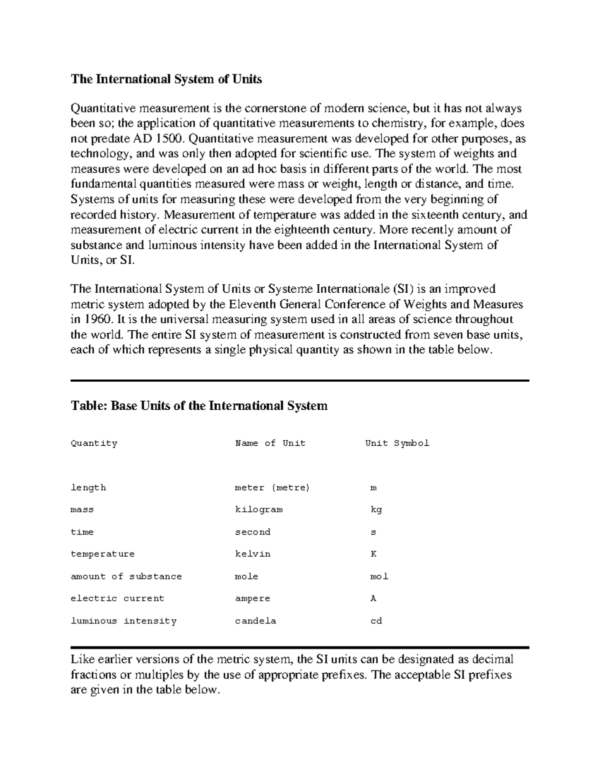 Units and Measurement - notes - The International System of Units ...