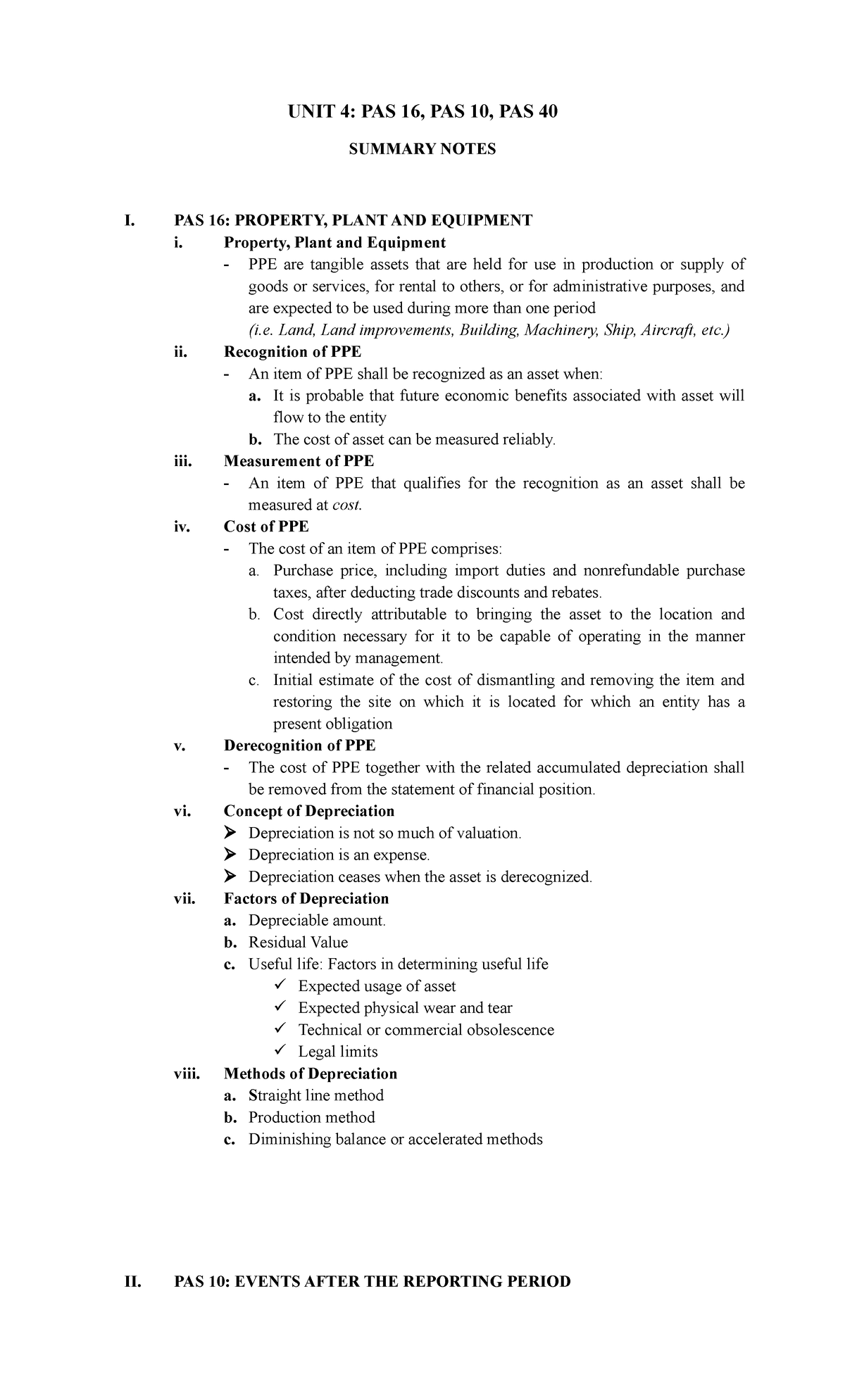 UNIT 4 Summary Notes - Conceptual Framework and Accounting Standards ...