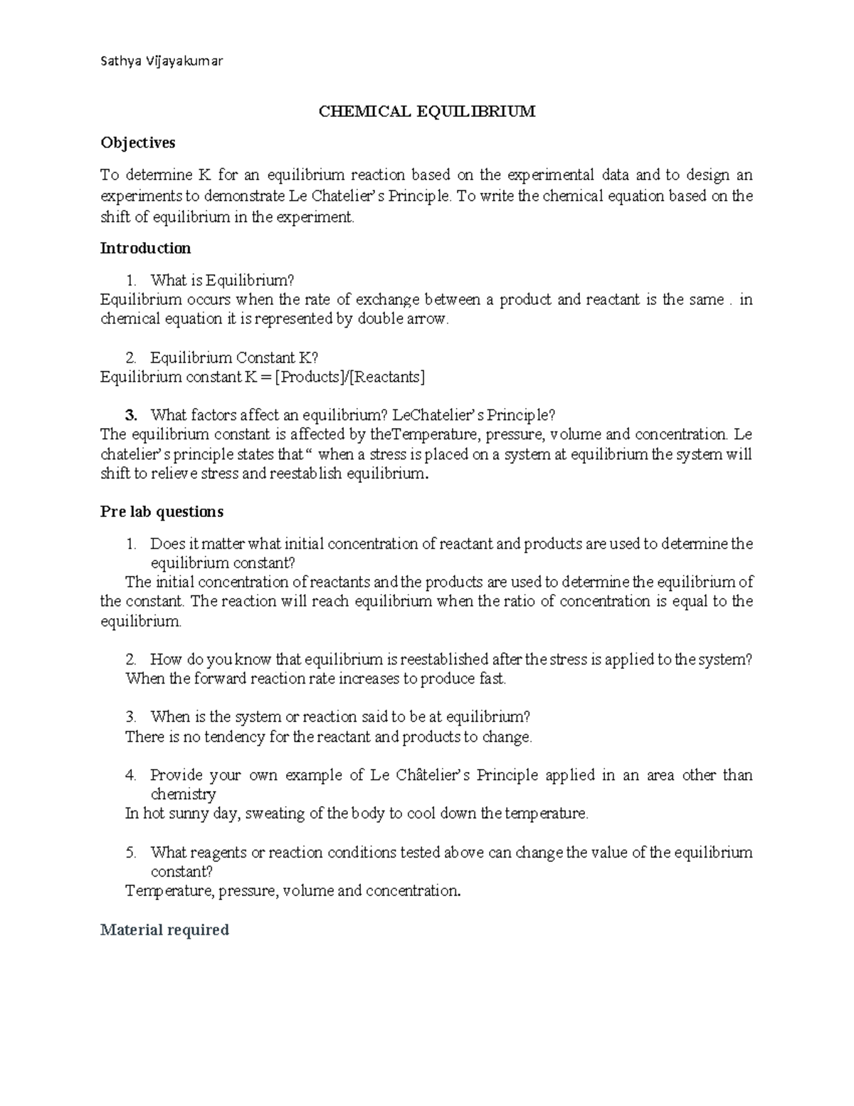 Chemical equilibrium final 1 - CHEMICAL EQUILIBRIUM Objectives To ...