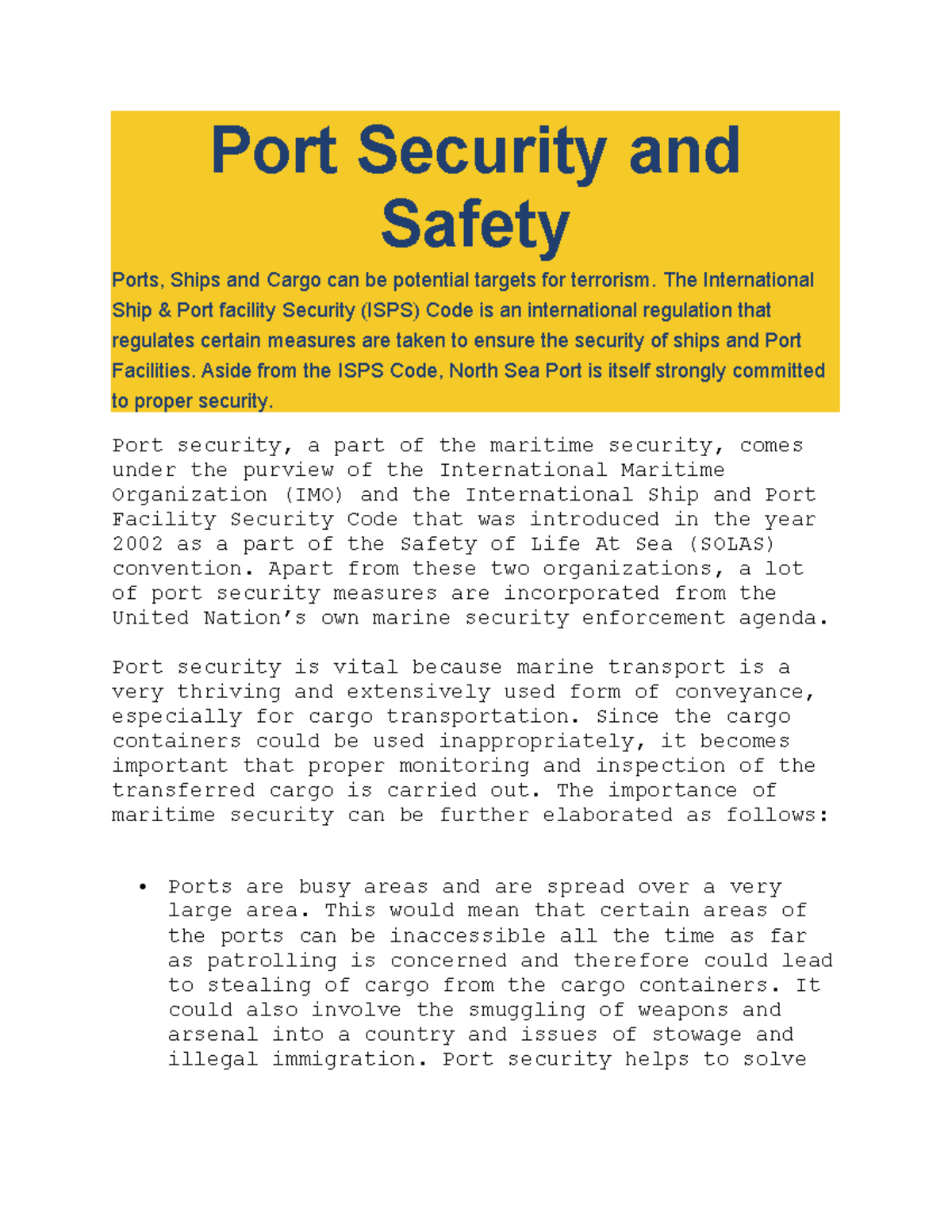 Topic 1 WEEK 1 students - Port Security and Safety Ports, Ships and ...