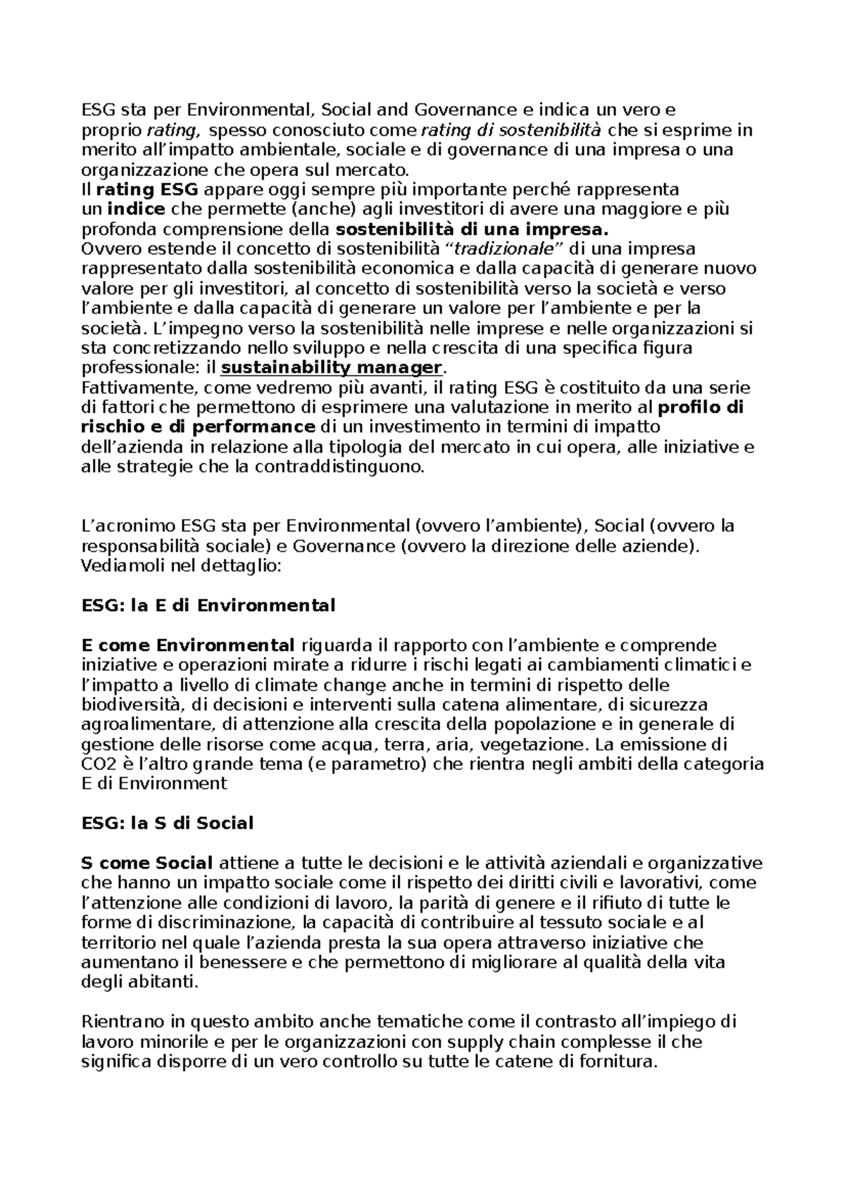 ESG - ESG, ACRONOMICO E SPIEGAZIONE ! - ESG sta per Environmental ...
