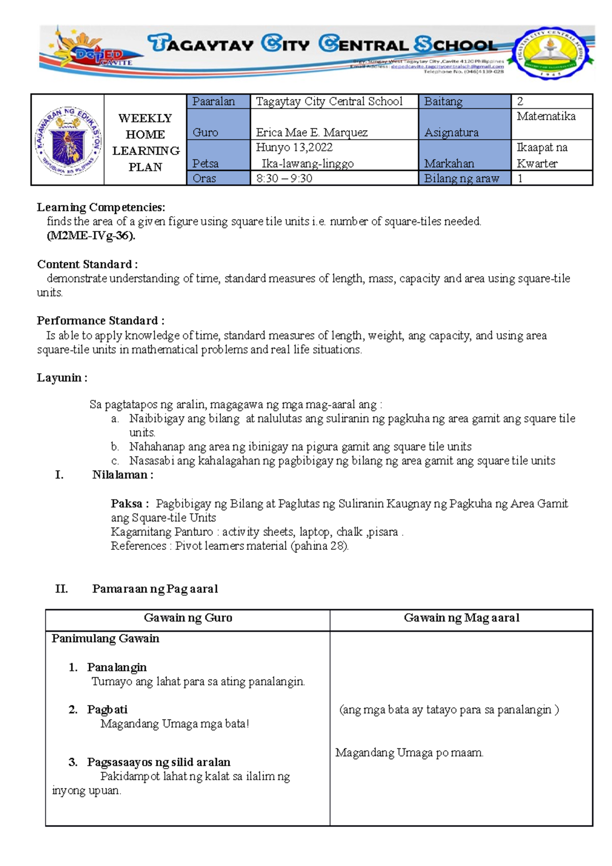 Final-lp - for academic use only - WEEKLY HOME LEARNING PLAN Paaralan ...