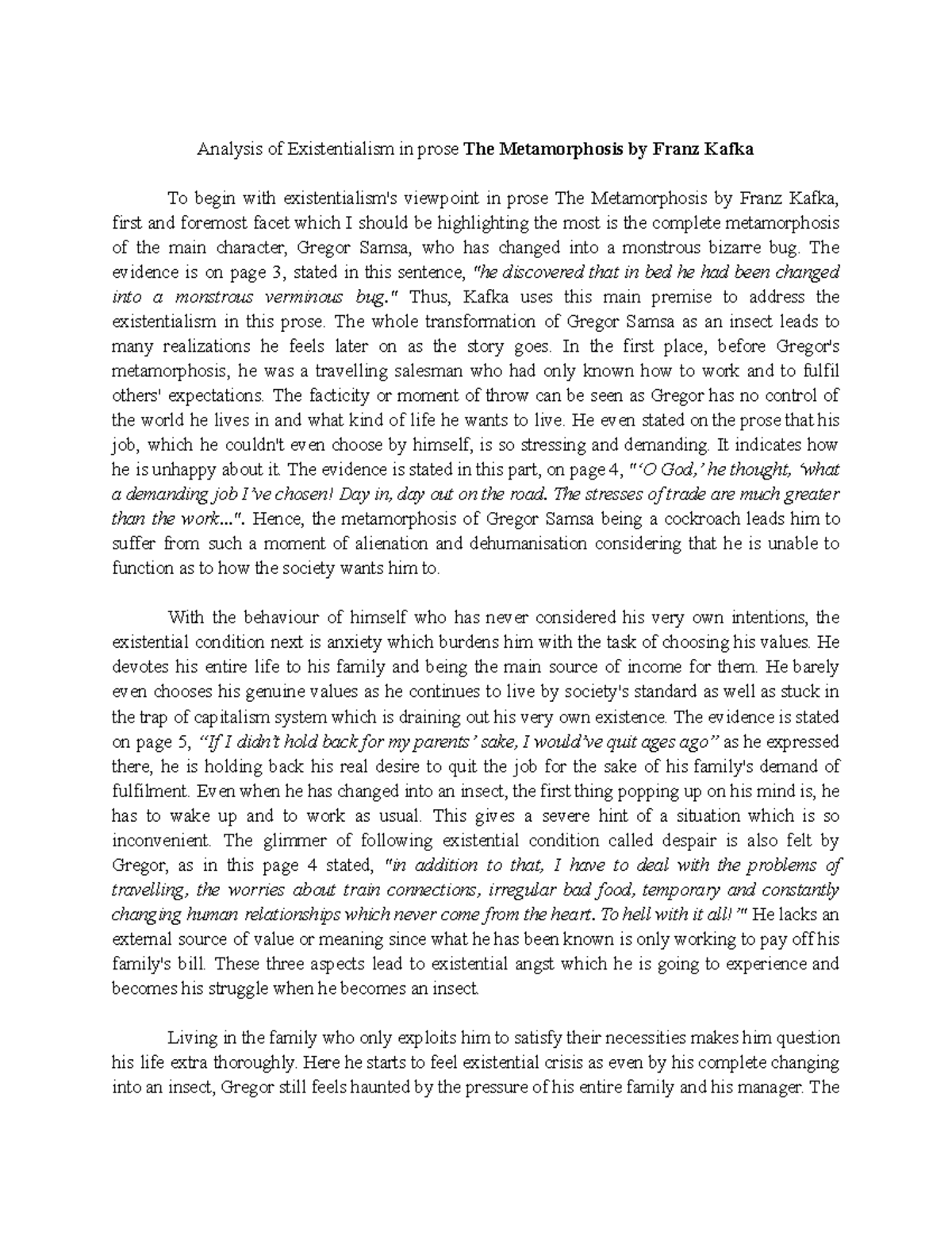 Existentialism In The Metamorphosis-Franz Kafka - Analysis of ...