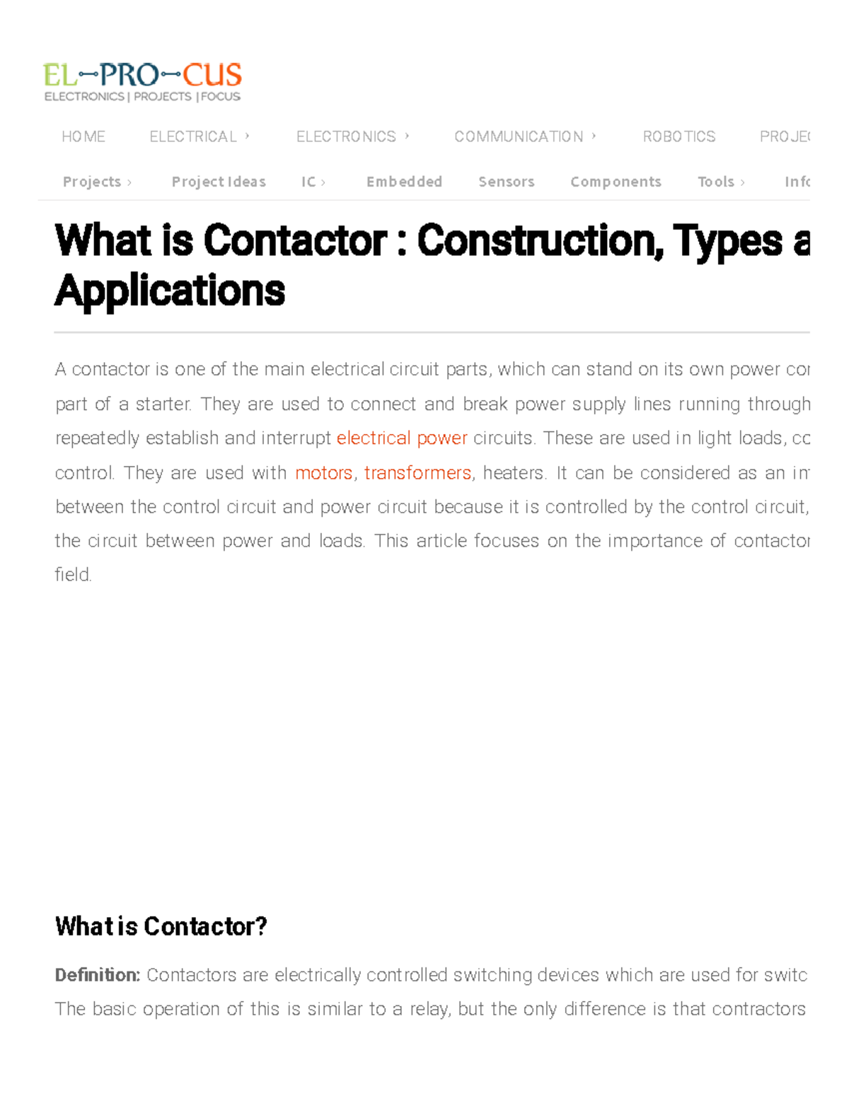 Contactor Construction, Working Principle, Types and Differences - What ...