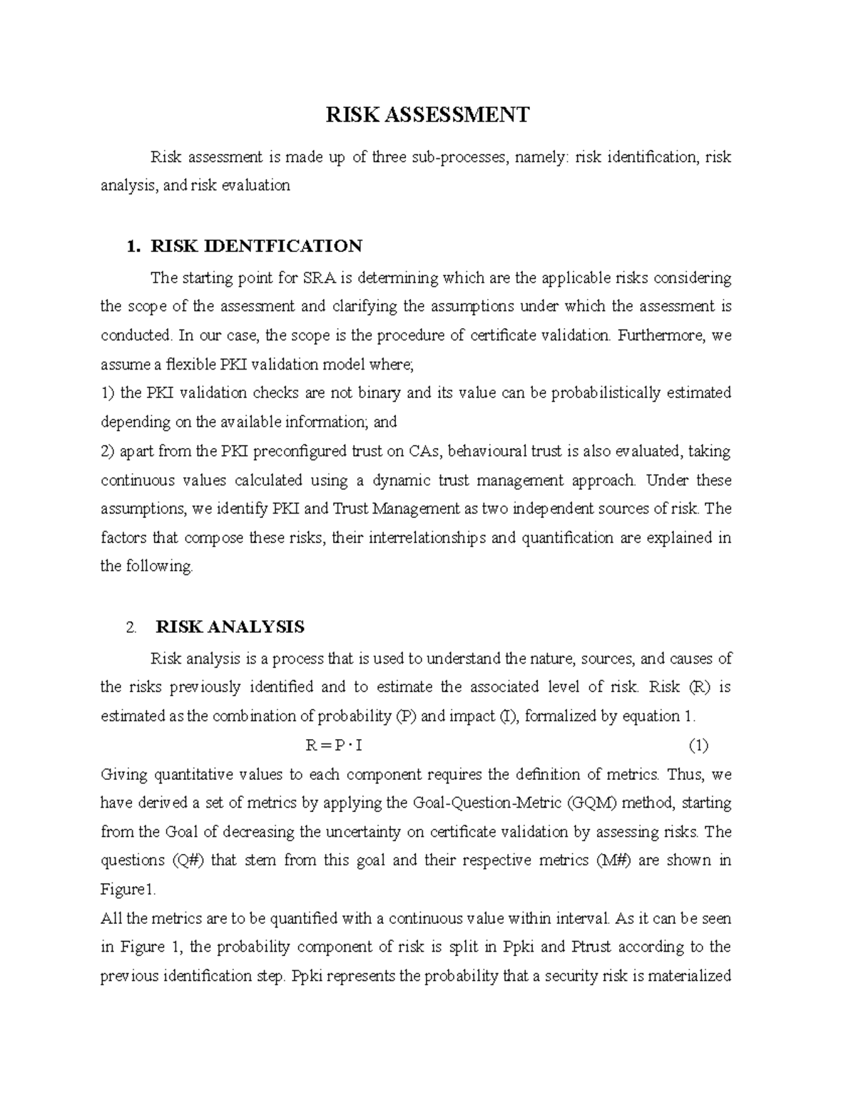 RISK Assessment -risk identification analysis and evaluation - RISK ...