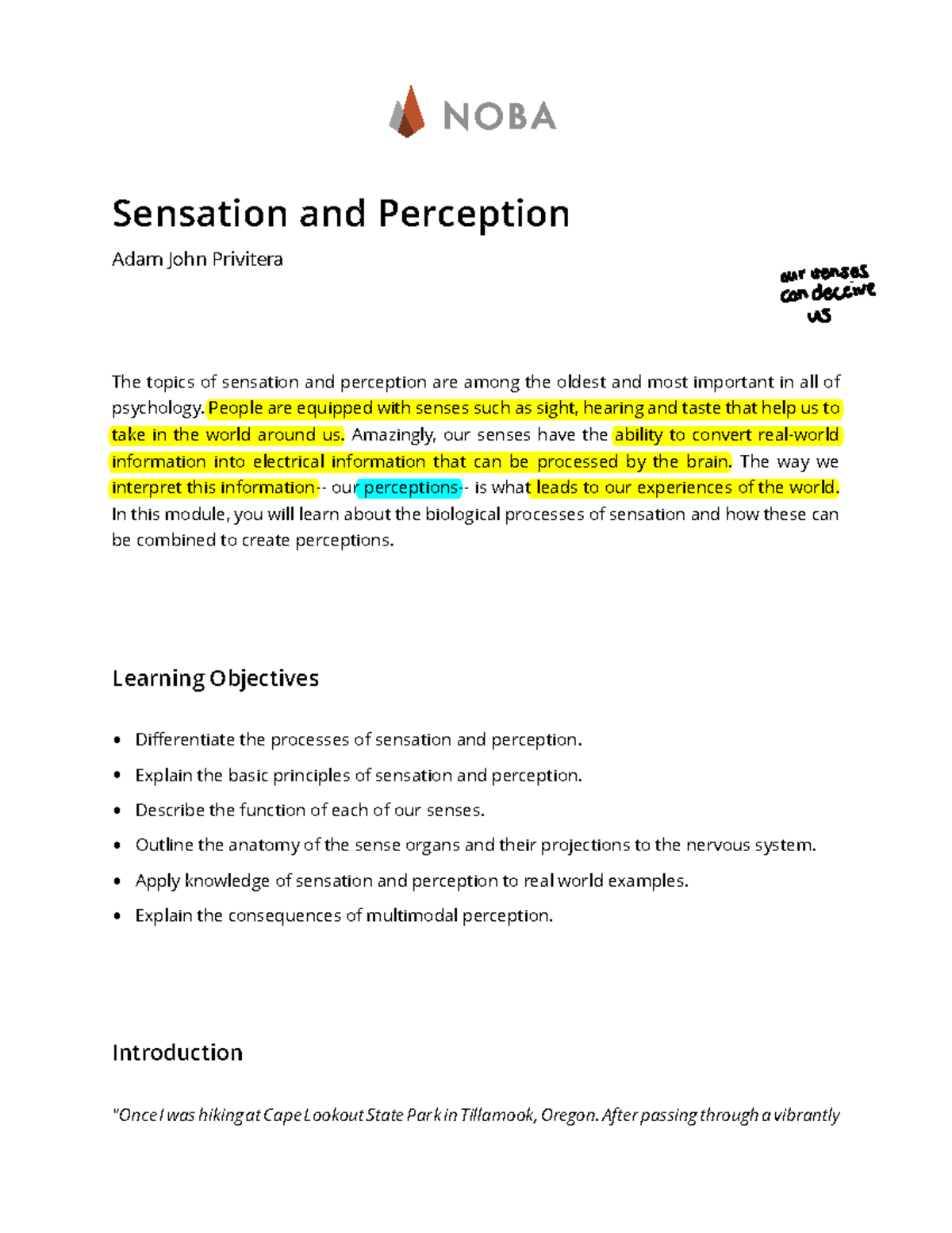 1 - Sensation and Perception - NOBA Sensation and Perception Adam John ...