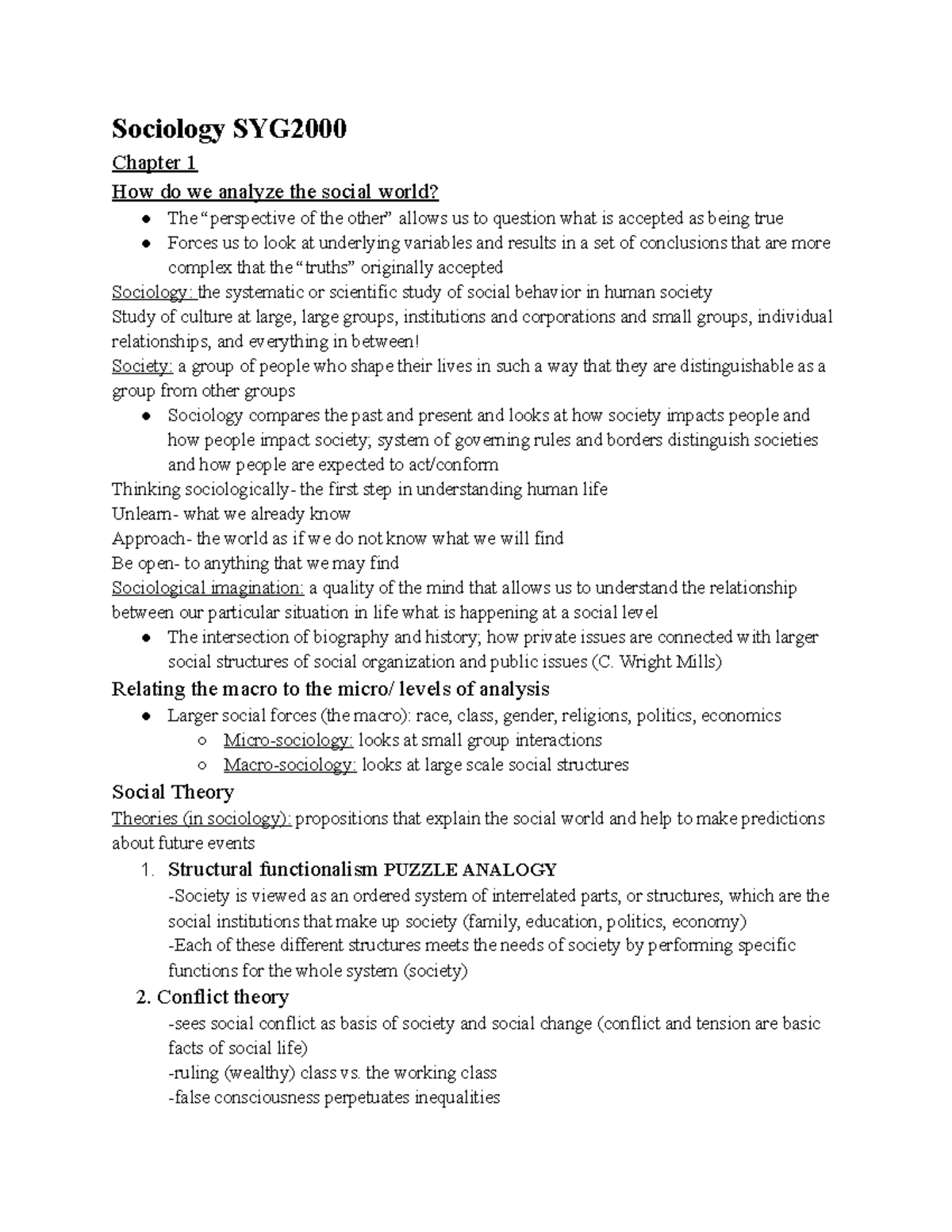 Sociology SYG2000 - Lecture notes 1-3 - Sociology Chapter 1 How do we ...