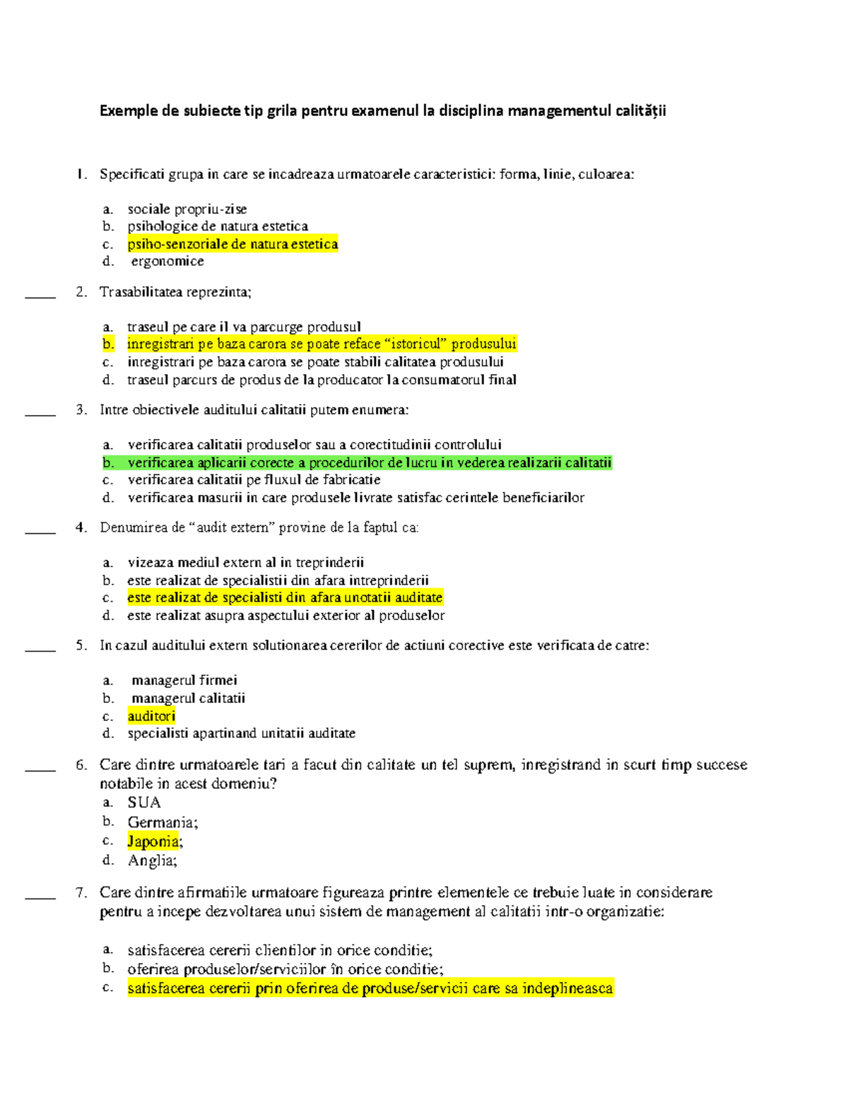 Exemple de subiecte tip grila pentru examenul la disciplina ...