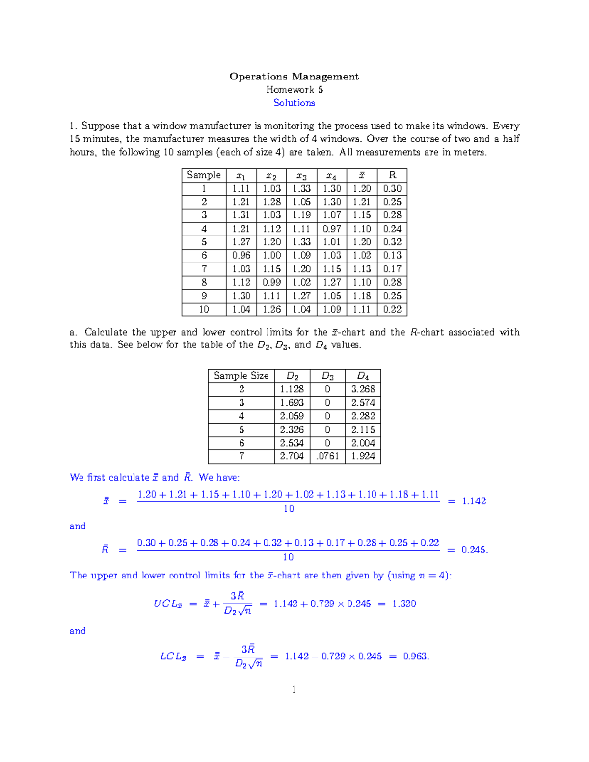 HW5Solutions for operation management class - Operations Management ...