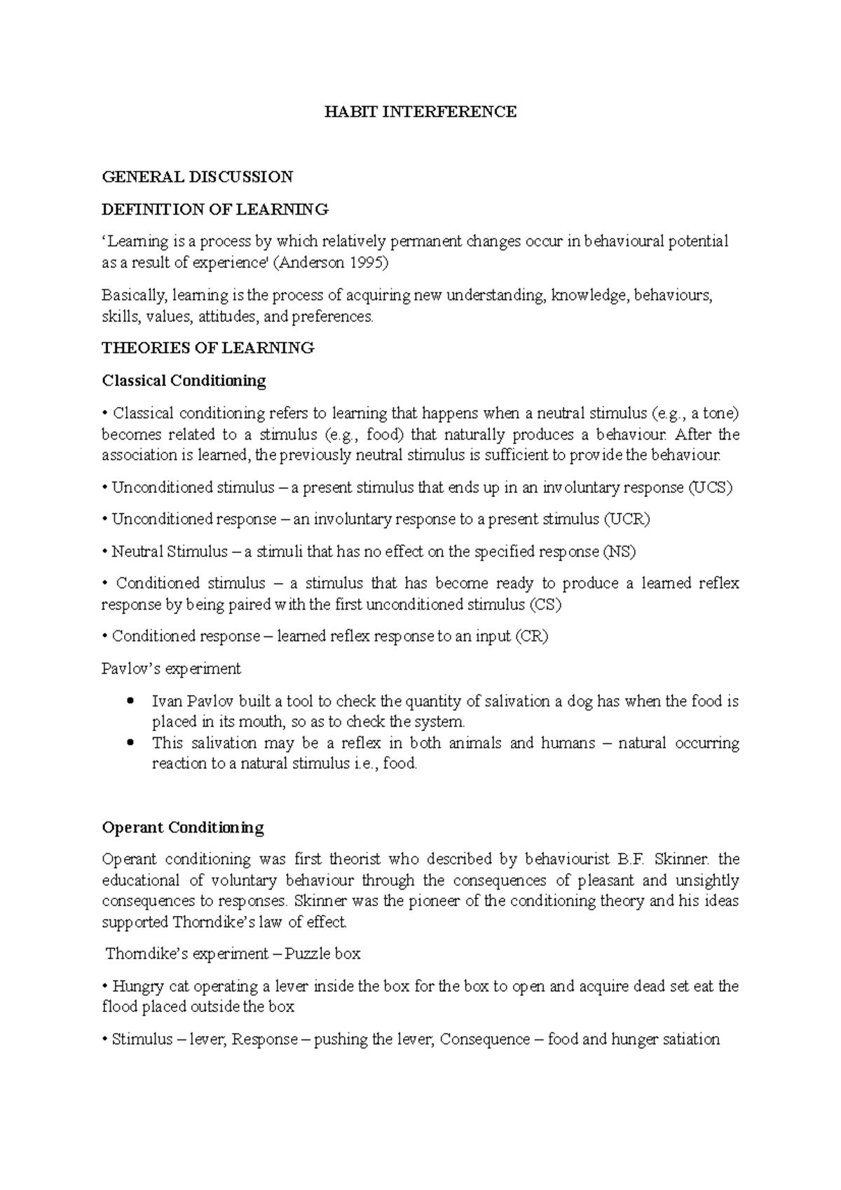 Habit Interference- GEN Discussion - HABIT INTERFERENCE GENERAL ...