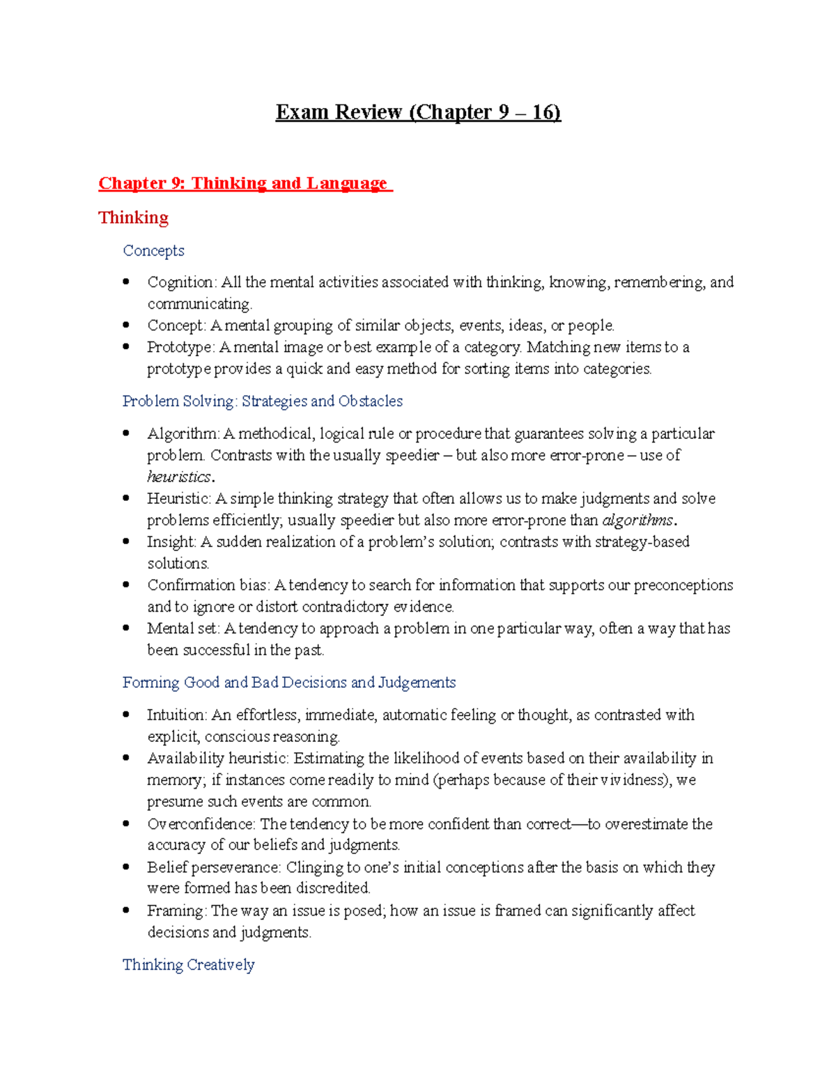 Final Exam Review Notes - Exam Review (Chapter 9 16) Chapter 9 ...