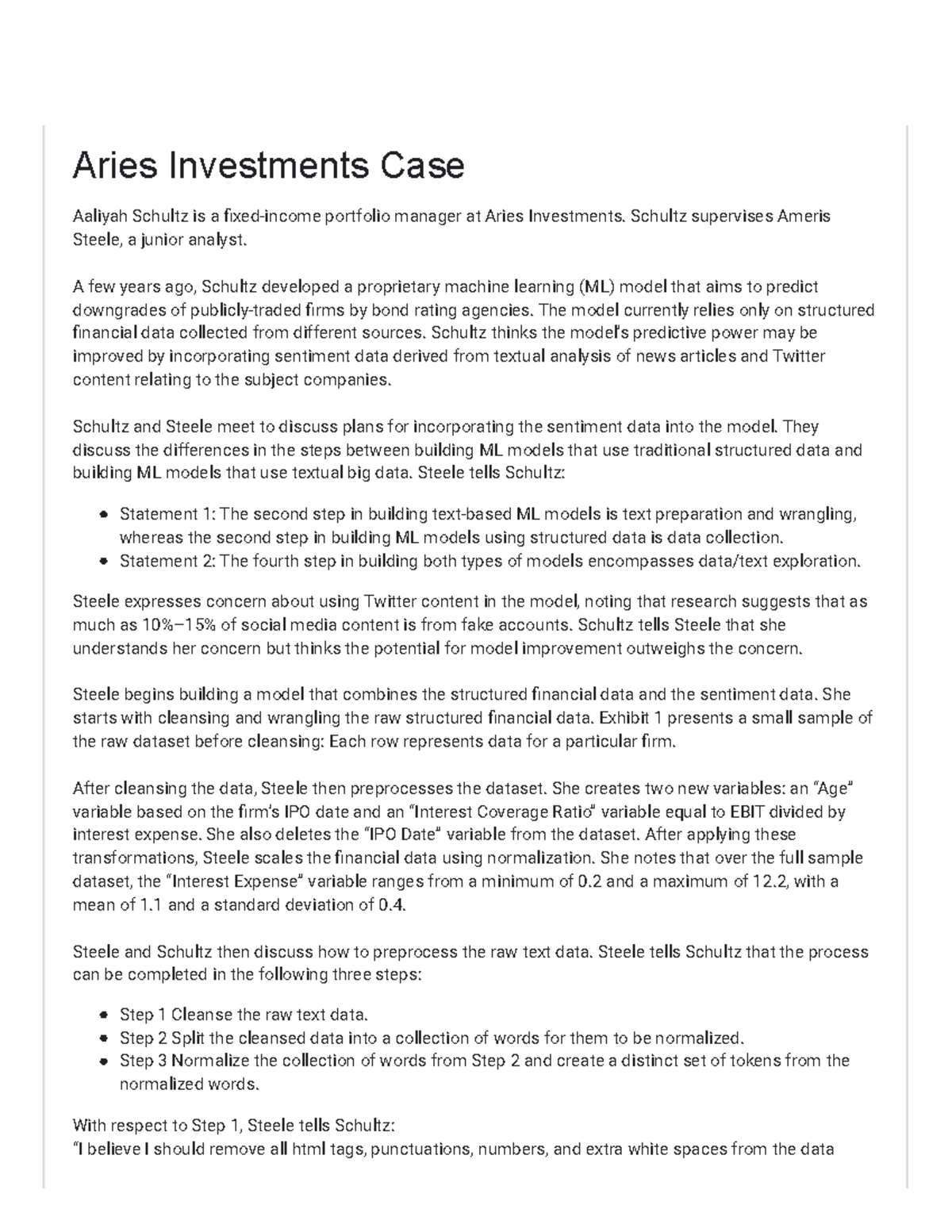 Practice 2.2. Big Data - Aries Investments Case Aaliyah Schultz is a ...