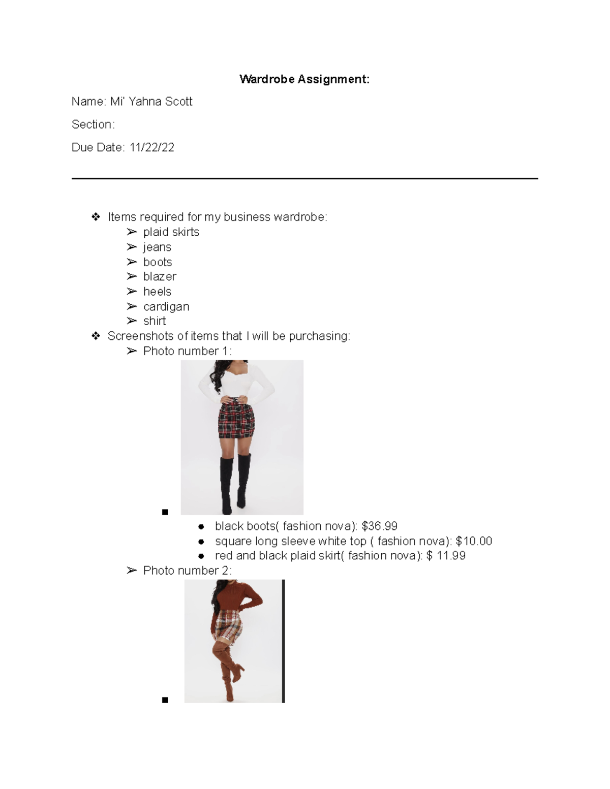 04 Professional Attire Template - Wardrobe Assignment: Name: Mi’ Yahna ...