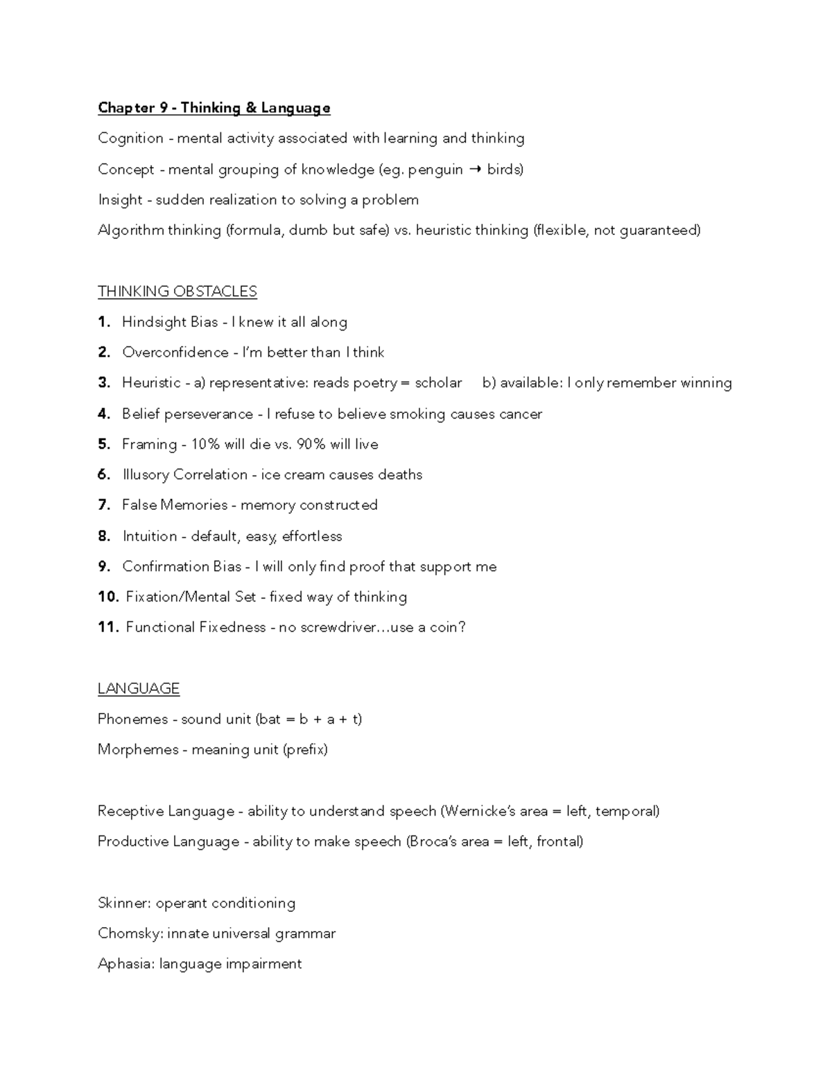 Chapter 9 - Chapter 9 Thinking Language Cognition mental activity ...