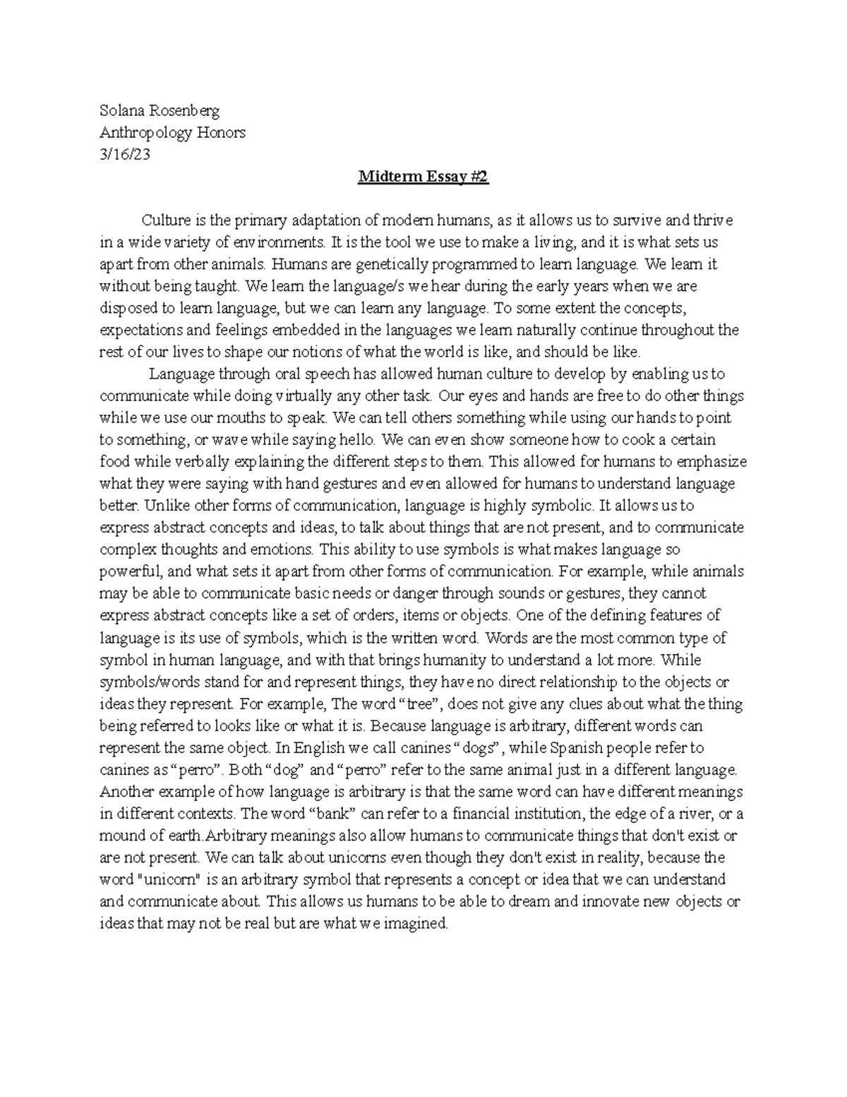 Anthropology Essay #2 - anthro - Solana Rosenberg Anthropology Honors 3 ...