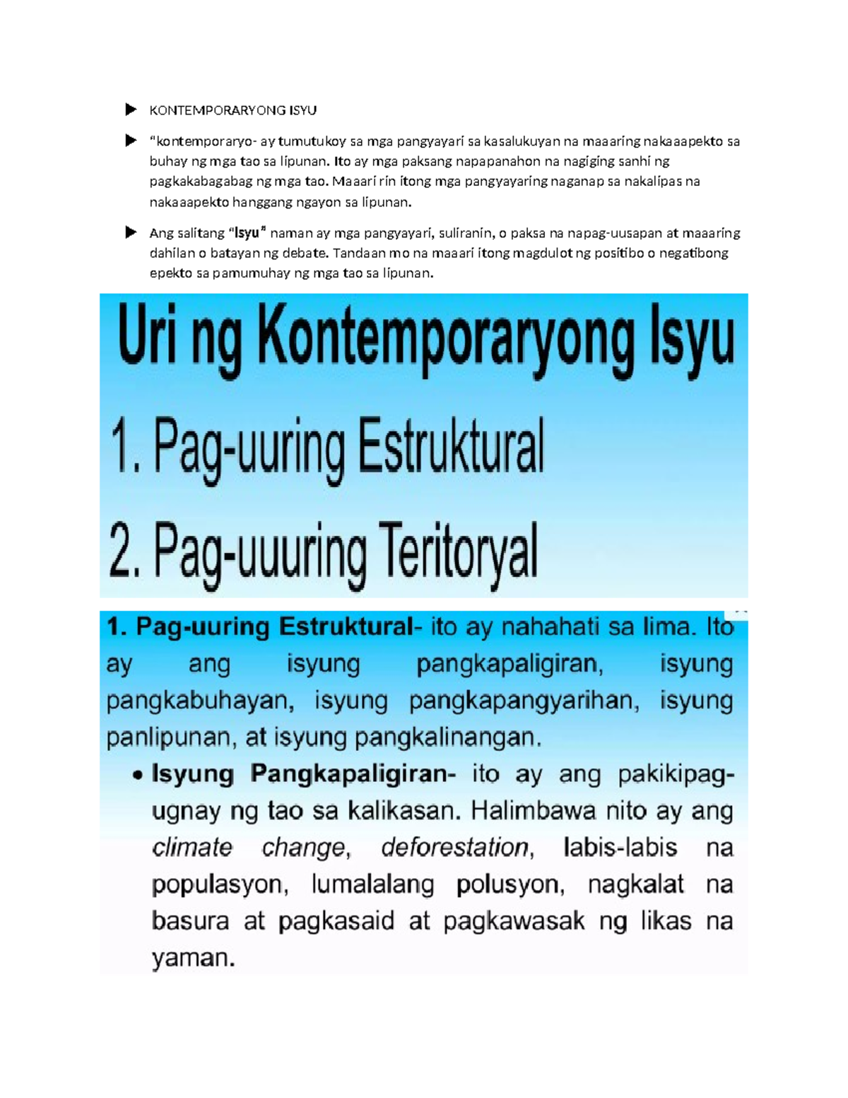 Kontemporaryong-ISYU - KONTEMPORARYONG ISYU “kontemporaryo- ay ...