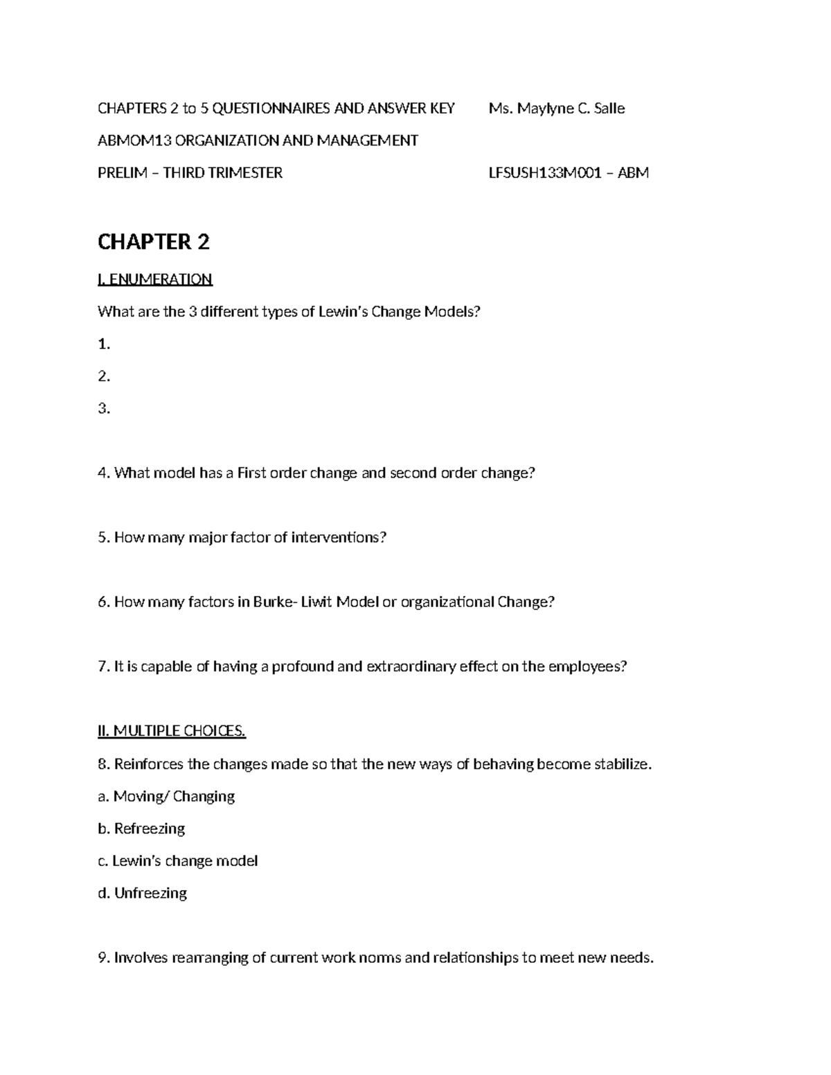 Chapter 2 to 5 Questionnaires Abmom - CHAPTERS 2 to 5 QUESTIONNAIRES AND ANSWER KEY Ms. Maylyne ...