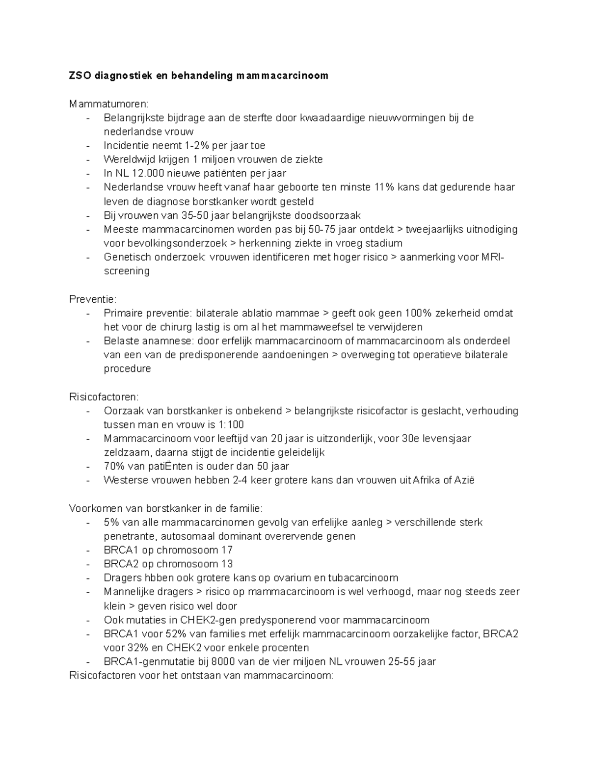 Samenvatting mammacarcinomen - ZSO diagnostiek en behandeling ...