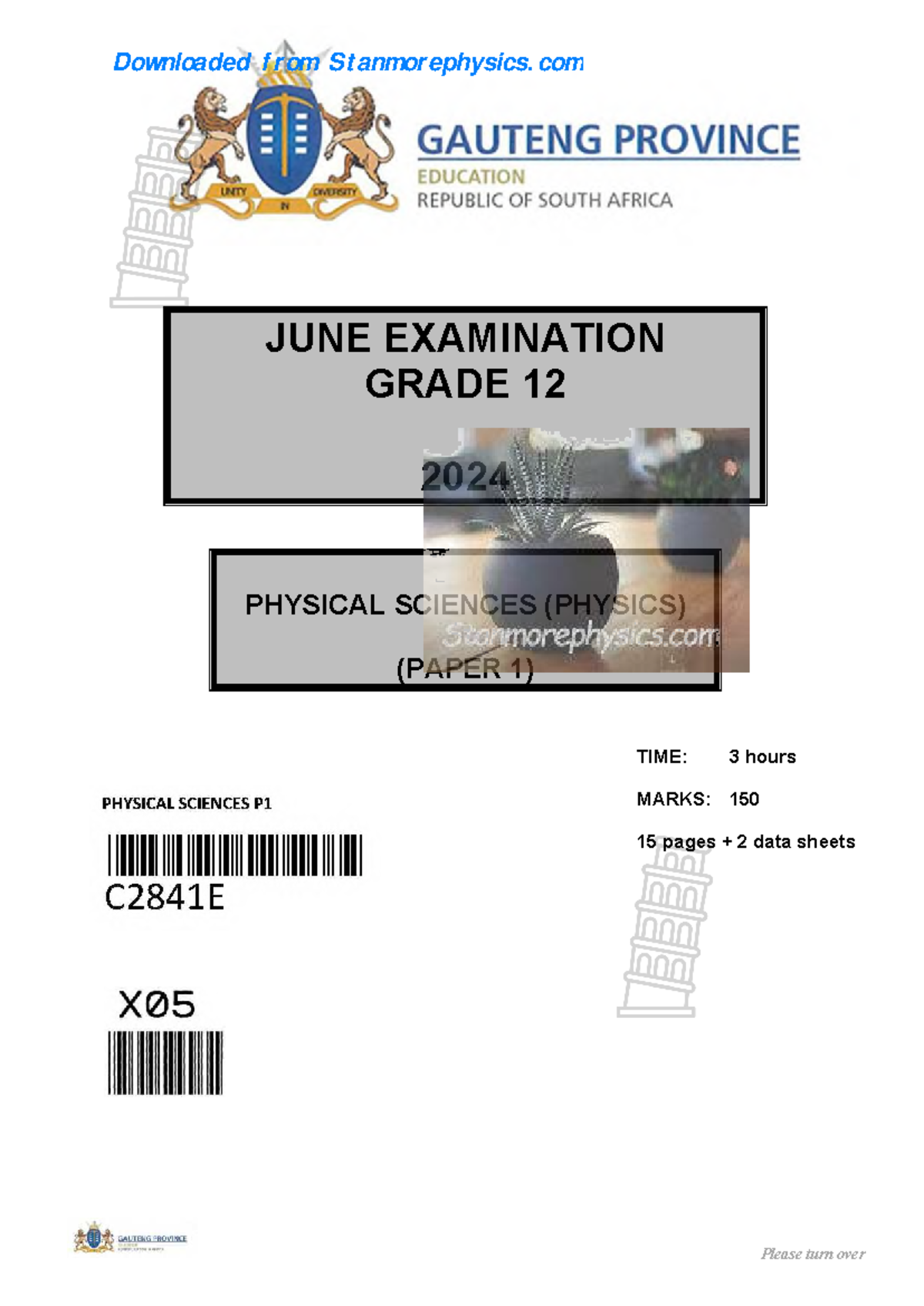 GP Physical Science Grade 12 June 2024 P1 and Memo - JUNE EXAMINATION ...