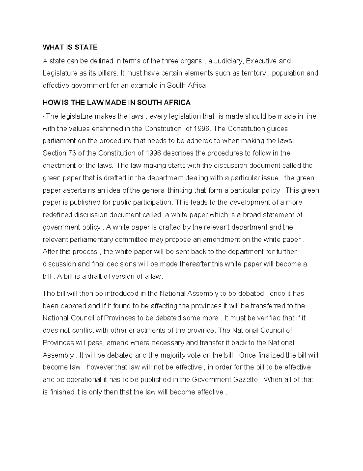 Juridical notes - WHAT IS STATE A state can be defined in terms of the ...