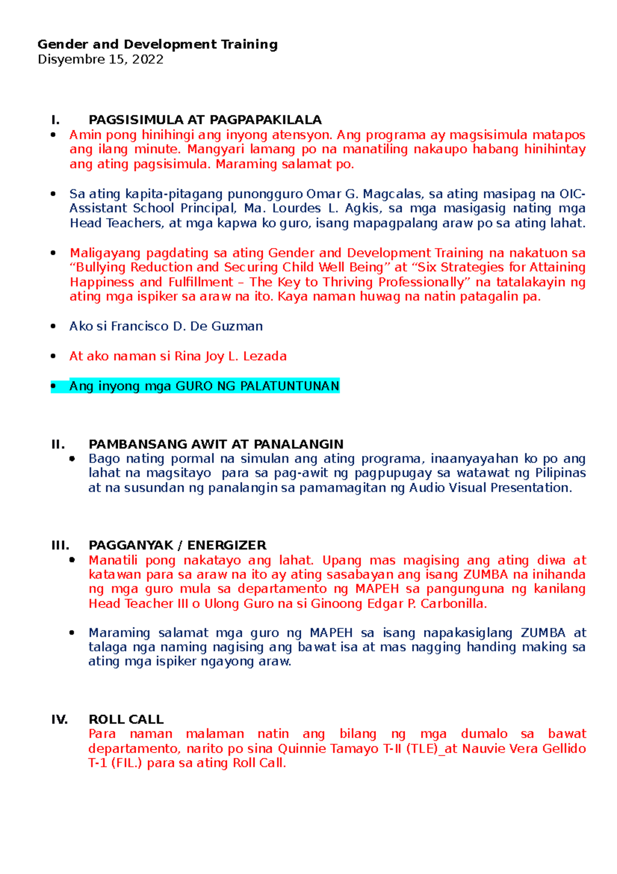 Pdfcoffee - abcd - Gender and Development Training Disyembre 15, 2022 I. PAGSISIMULA AT - Studocu