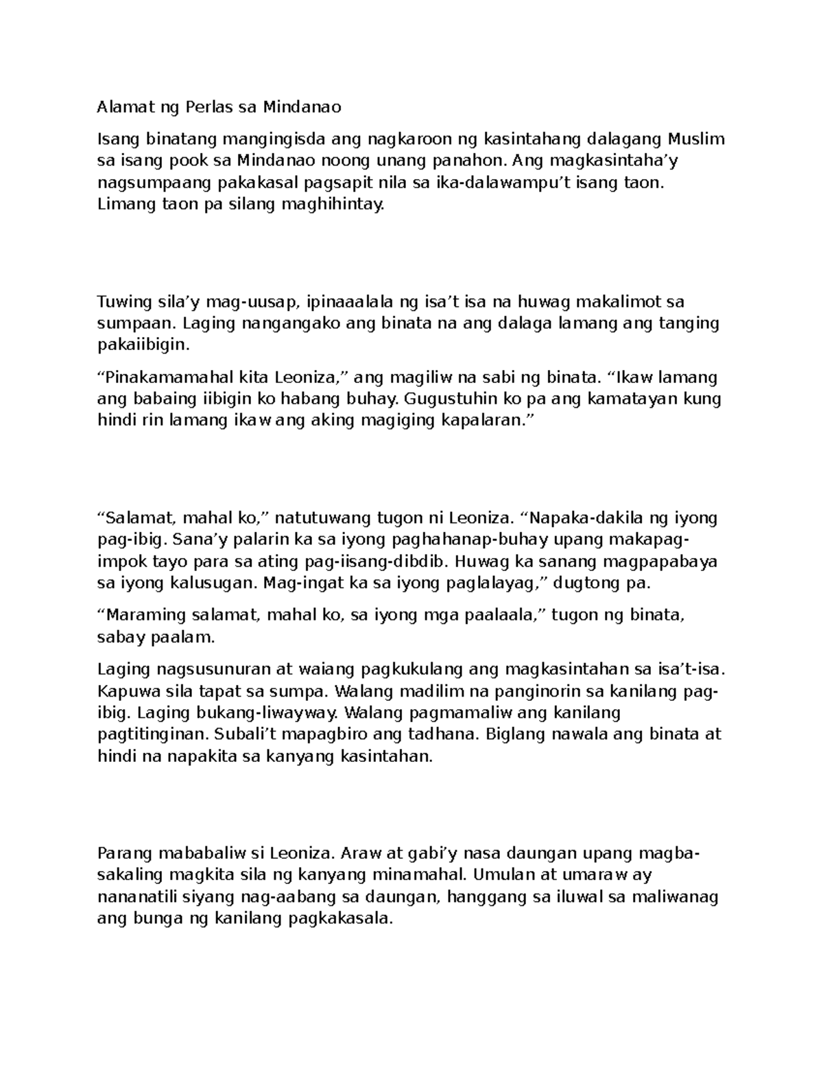 Alamat ng perlas - Ang magkasintaha’y nagsumpaang pakakasal pagsapit ...