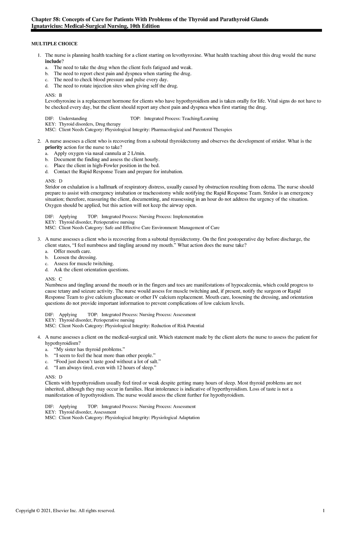 Exam View - Chapter 58 - Ignatavicius: Medical-Surgical Nursing, 10th ...