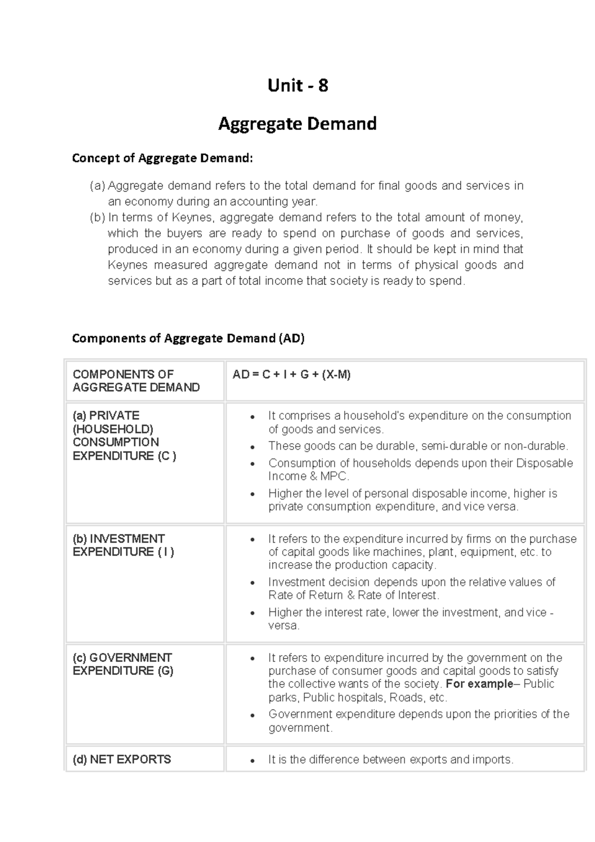 Aggregate Demand - Unit - 8 Aggregate Demand Concept of Aggregate ...