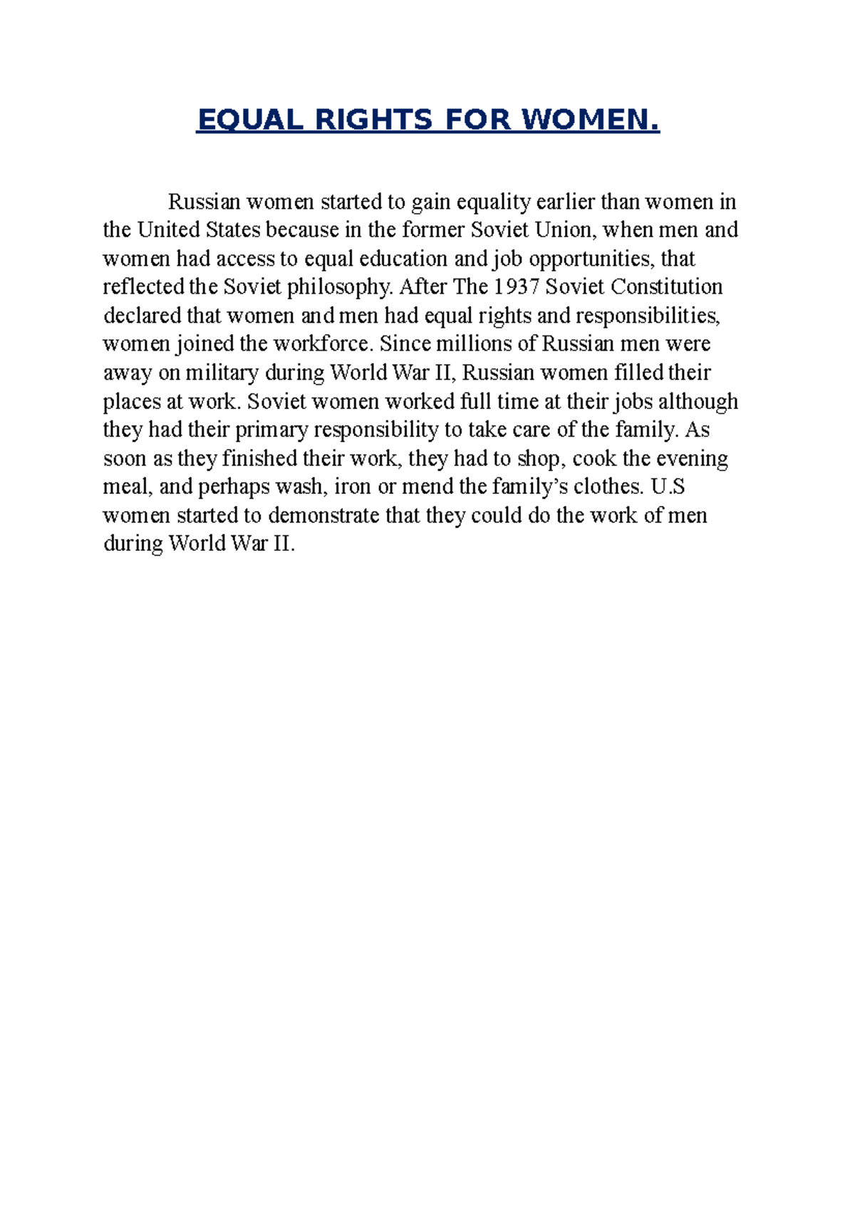 Equal Rights FOR Women - EQUAL RIGHTS FOR WOMEN. Russian women started ...