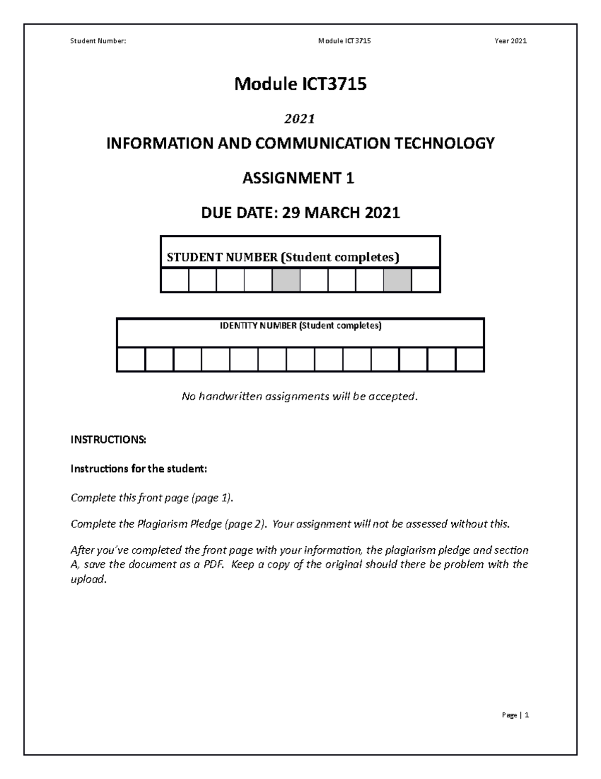 Exampleict 3715 - Assignment 2 - Module ICT 2021 INFORMATION AND ...